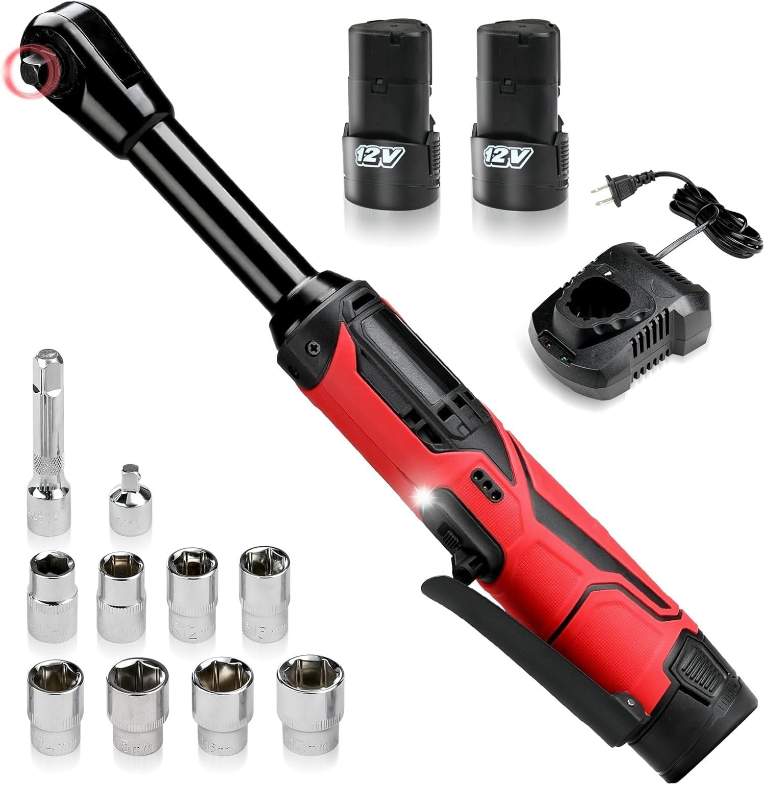Cordless Ratchet Wrench Set, 3/8" 12V Extended Power Ratchet Tool Kit ...