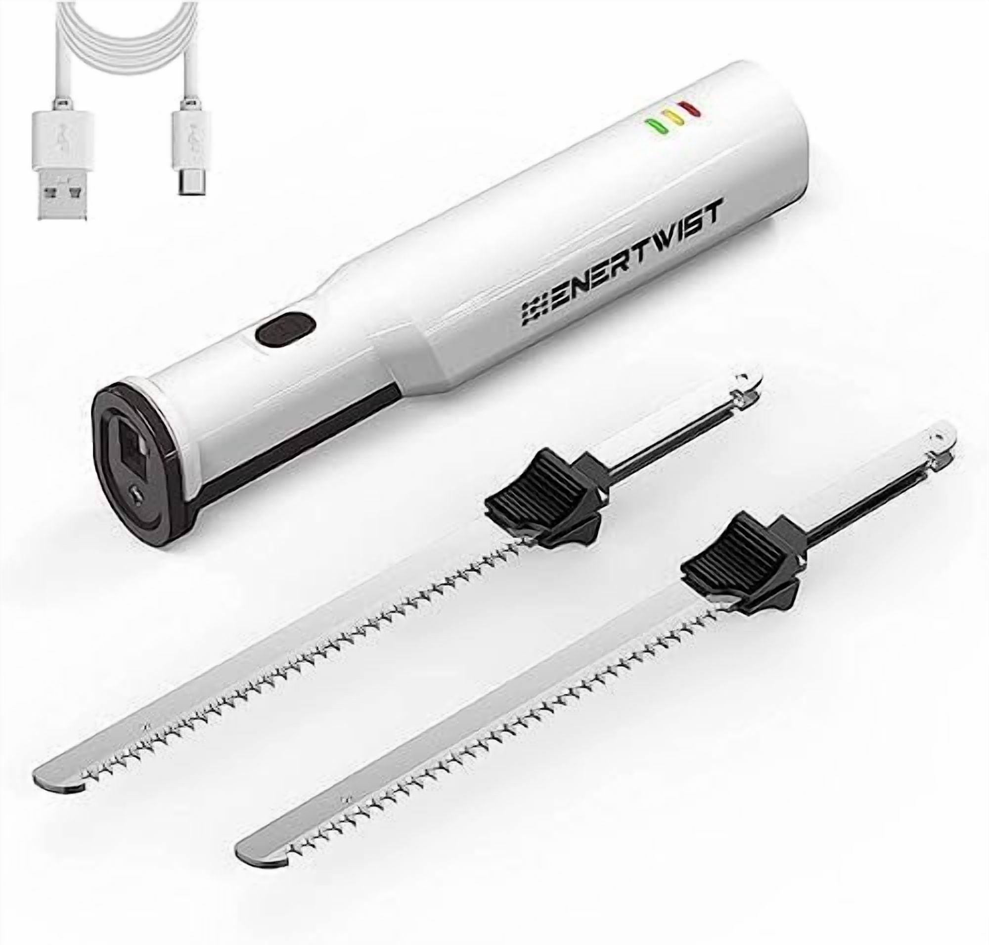 Cordless Rechargeable Electric Knife 1S Quick Start One-Hand Operation with 4 Stainless Steel ...