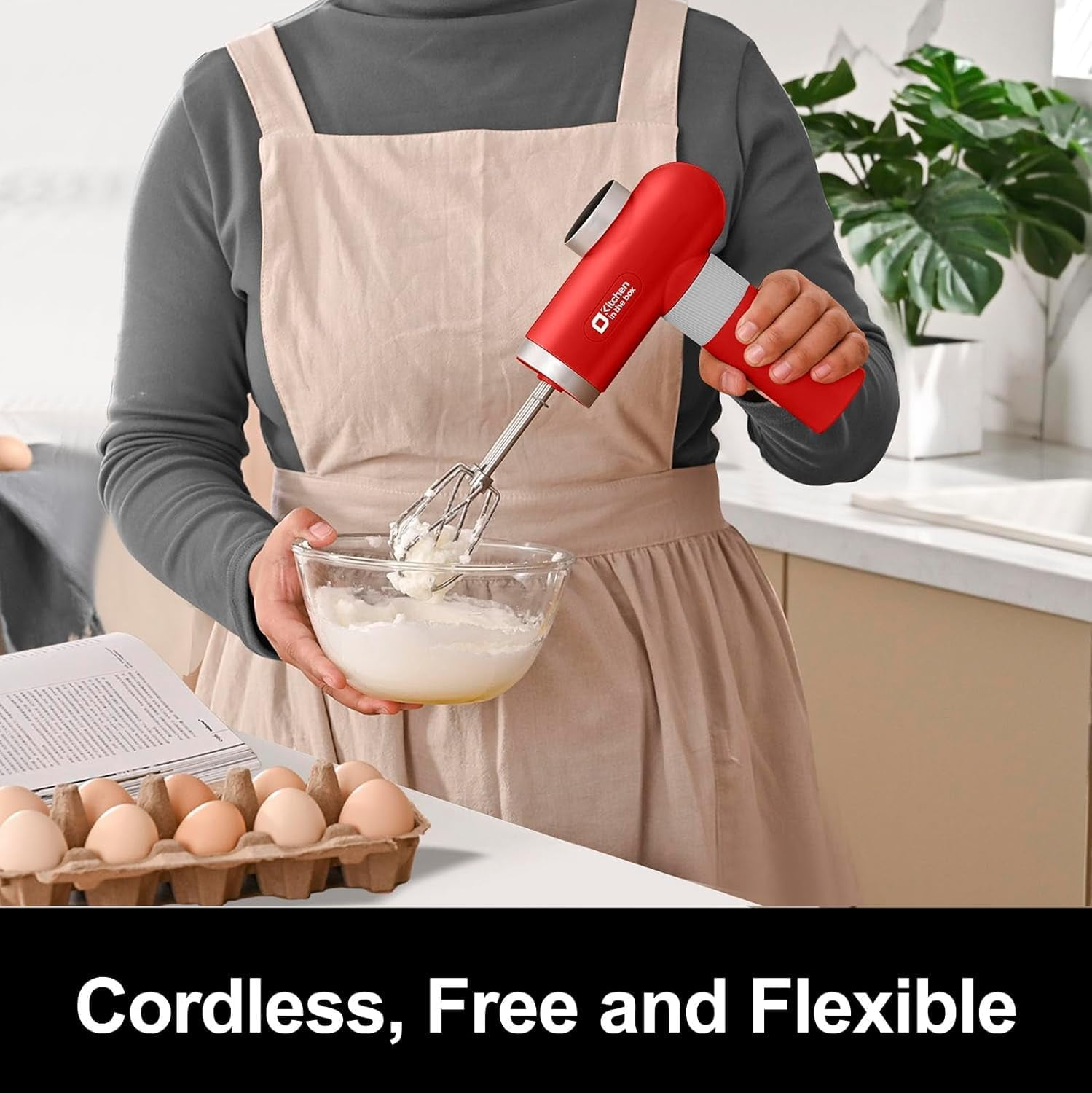 Cordless Rechargeable Hand Mixer for Kitchen, Portable Handheld ...
