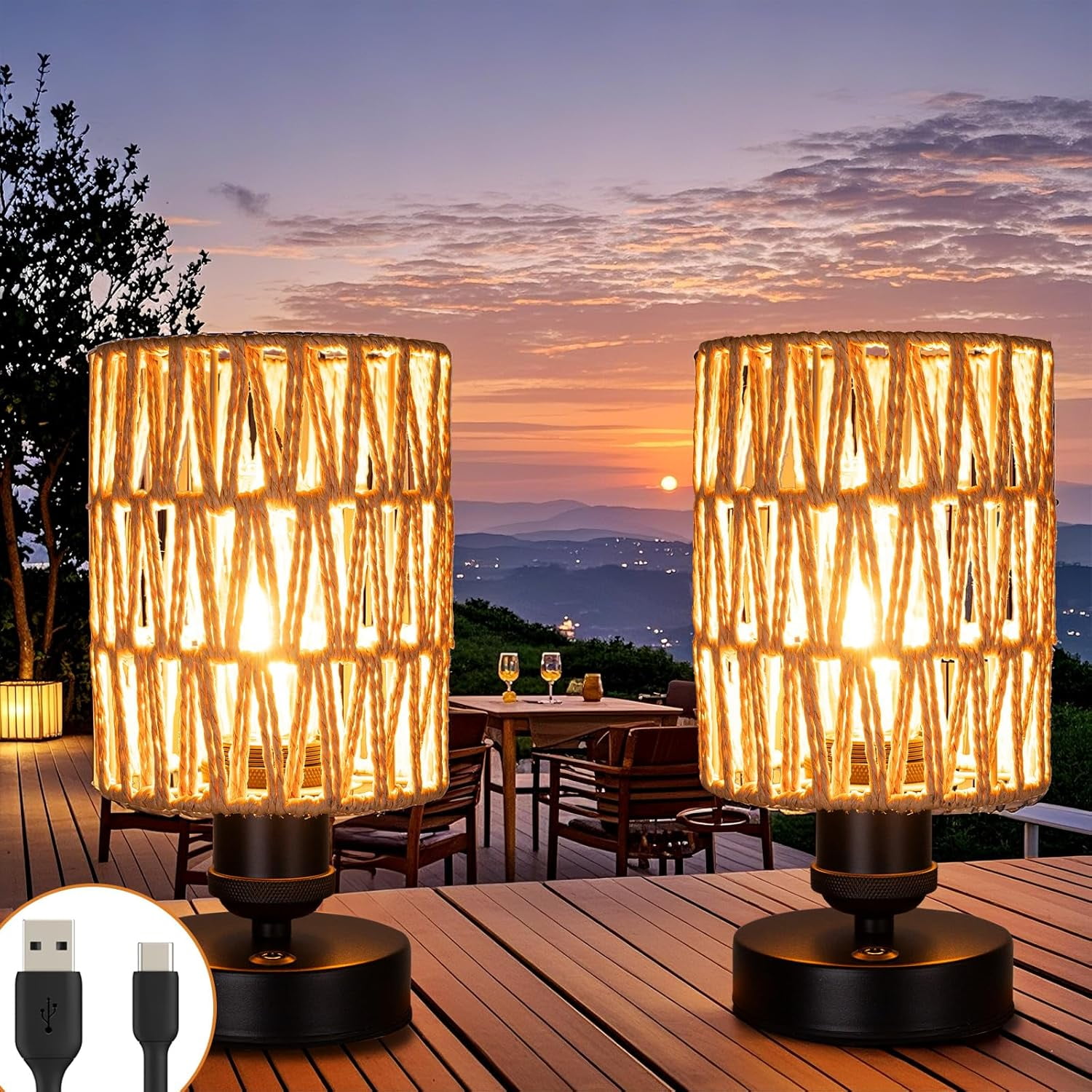 Cordless Rechargeable Outdoor Table Lamps, Battery Operated Table Lamp ...