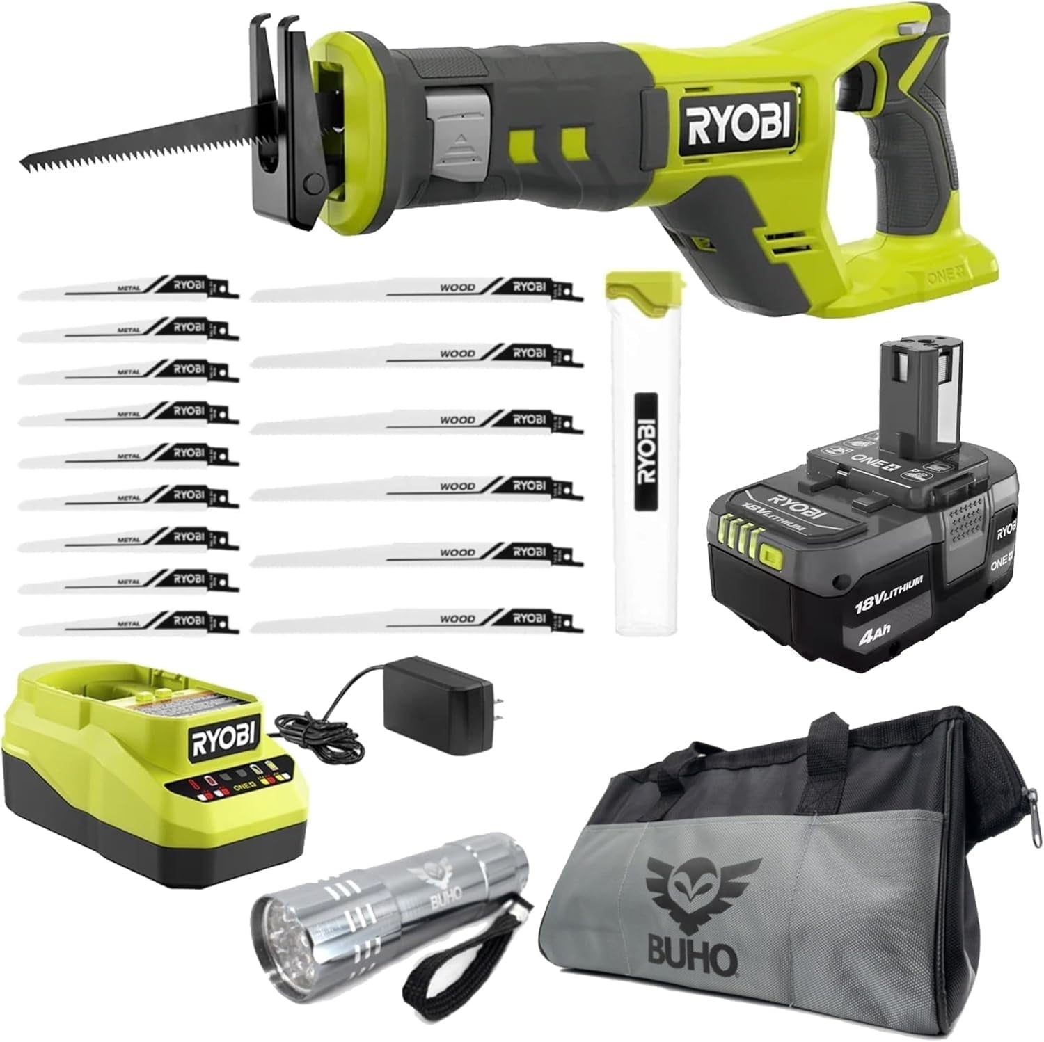 Cordless Reciprocating One+ 18V Saw Kit Bundle with Blade Set (15 Piece ...