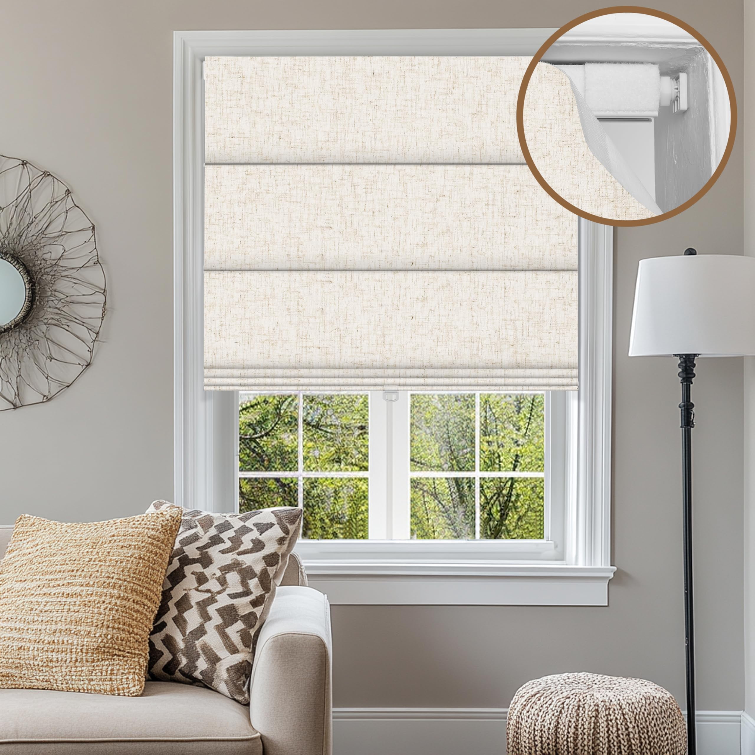 Cordless Roman Blinds No Drill Required Blackout Window Shades, Linen ...