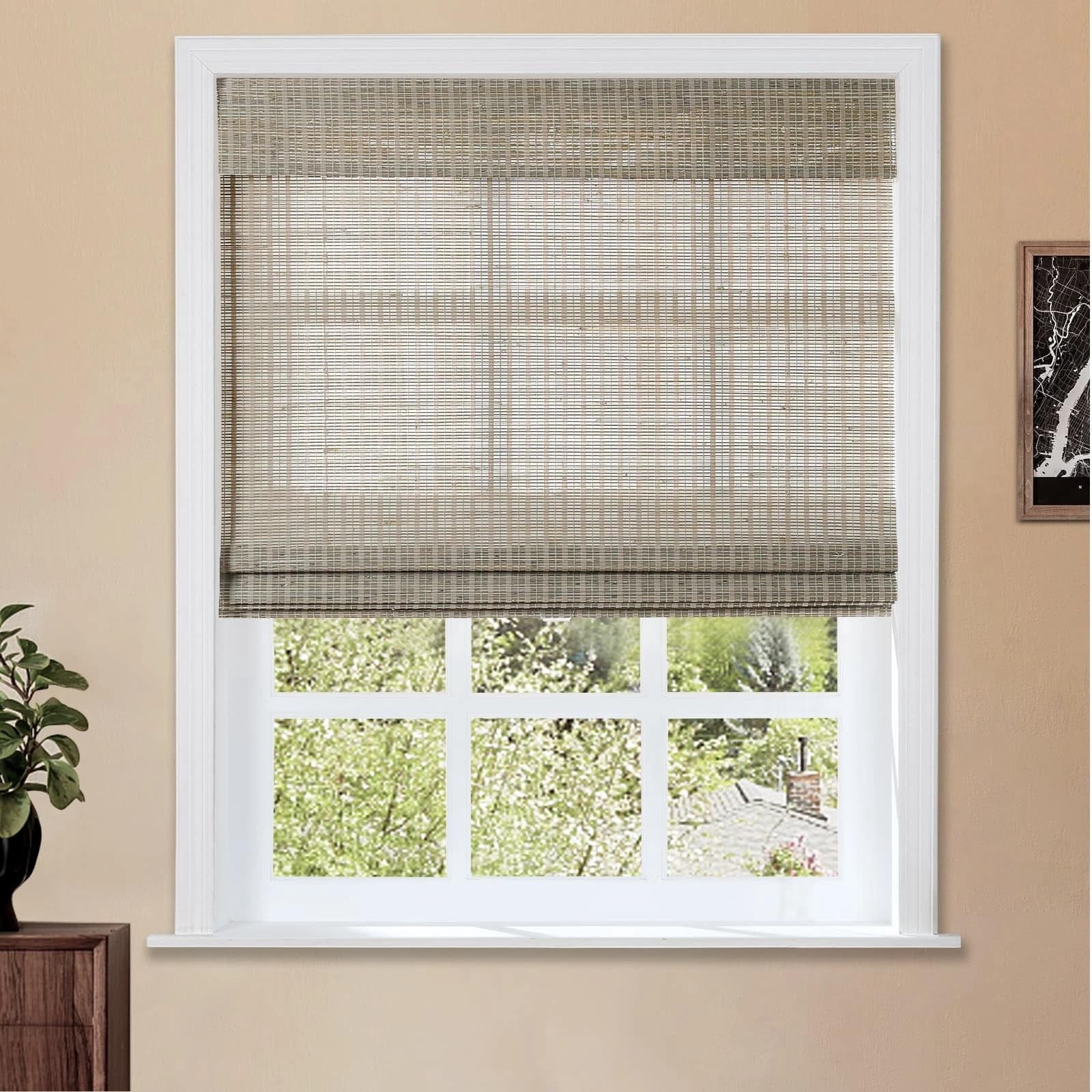 Cordless Roman Shade, Light Filtering Woven Bamboo Blinds for Windows ...