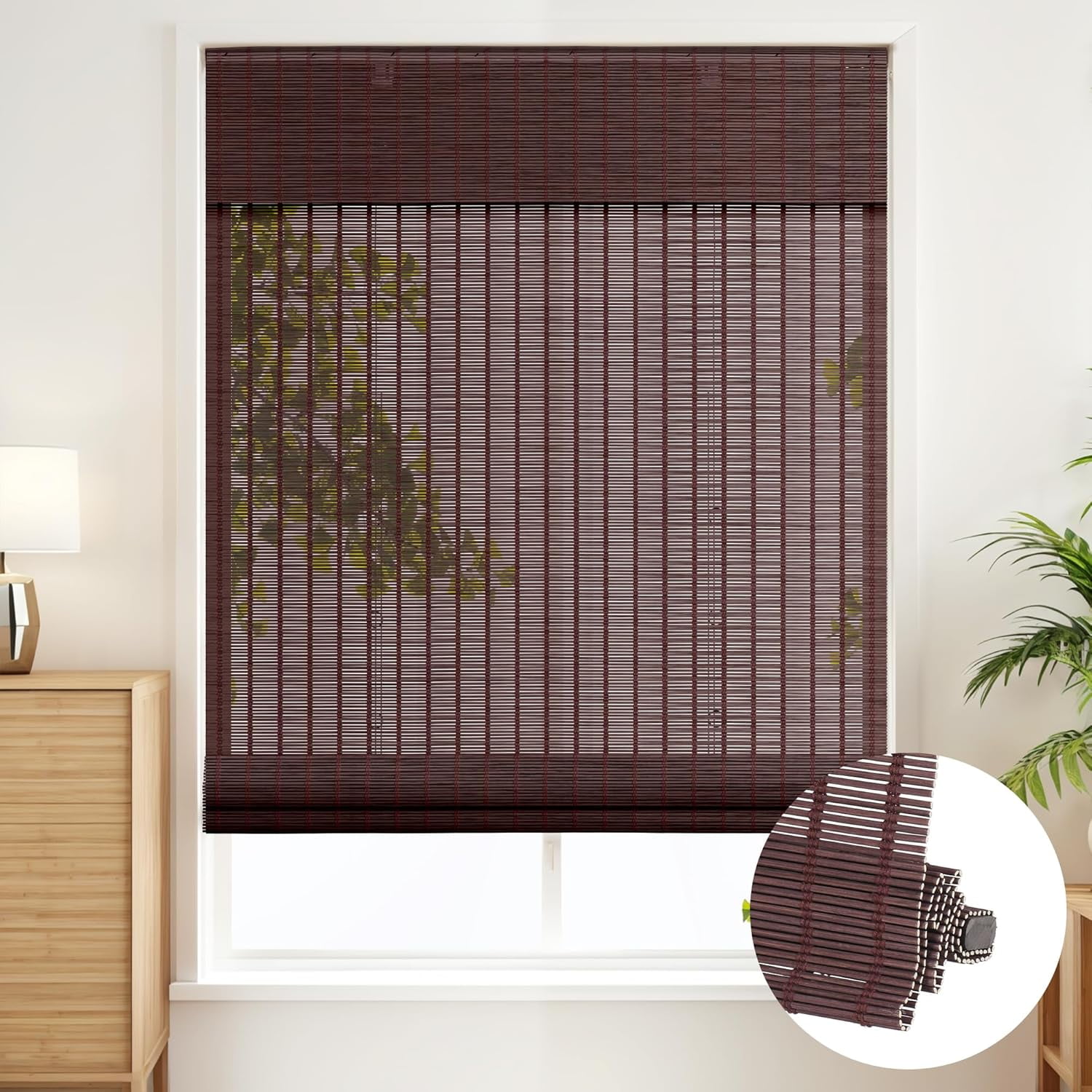 Cordless Roman Shades - Natural Bamboo Blinds, Roll Up Blind Light ...