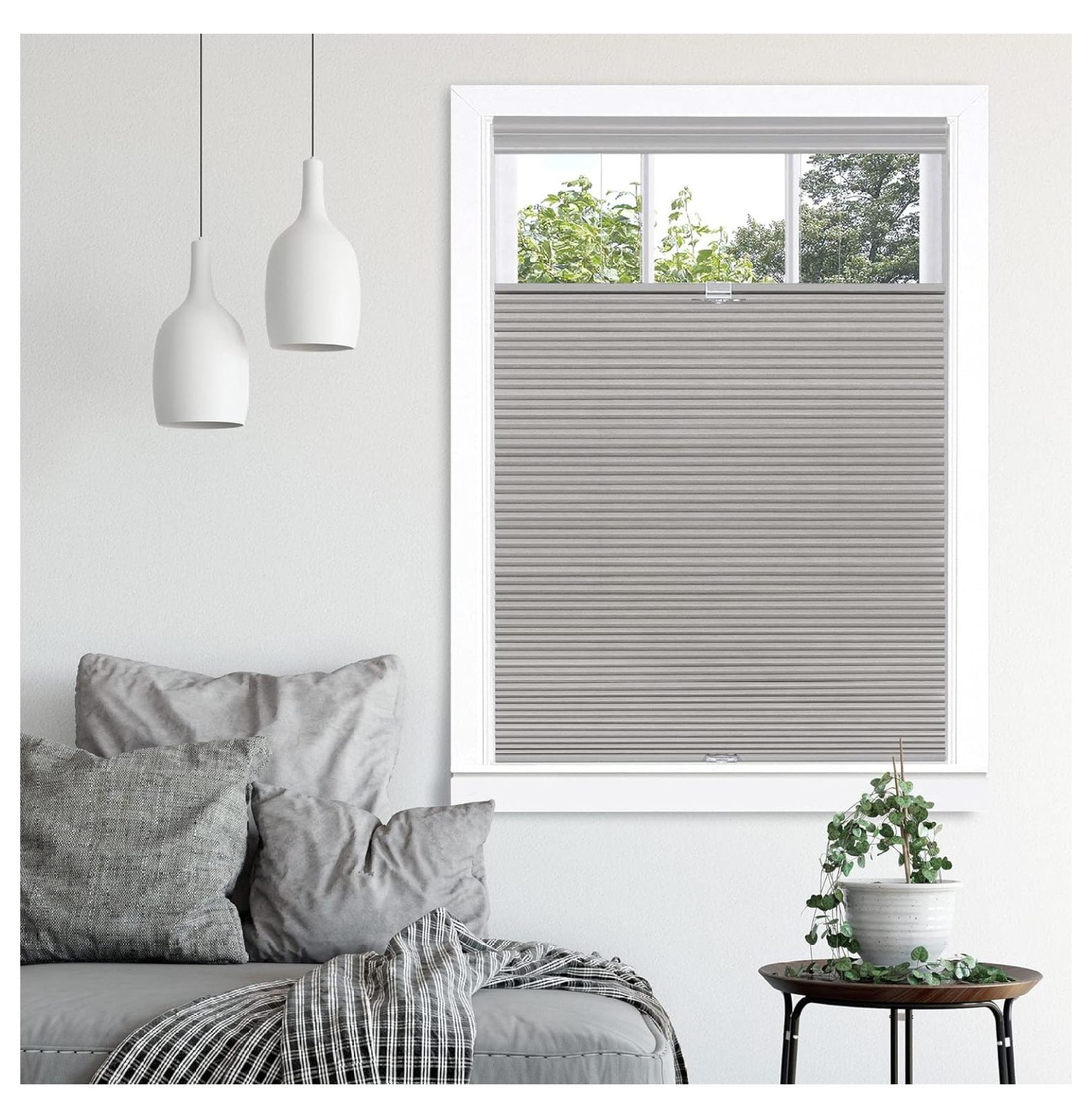 Cordless Room Darkening Cellular Pleated Window Shades - 35 Inch Width, 64 Inch Length - Grey ...