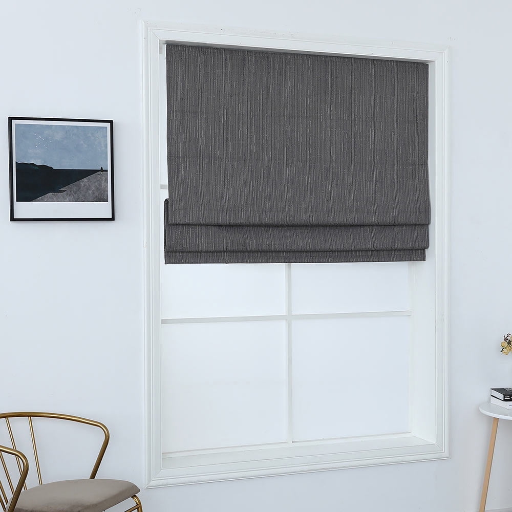 Cordless Blackout Linen Fabric Roman Shades, Room Darkening Textured ...