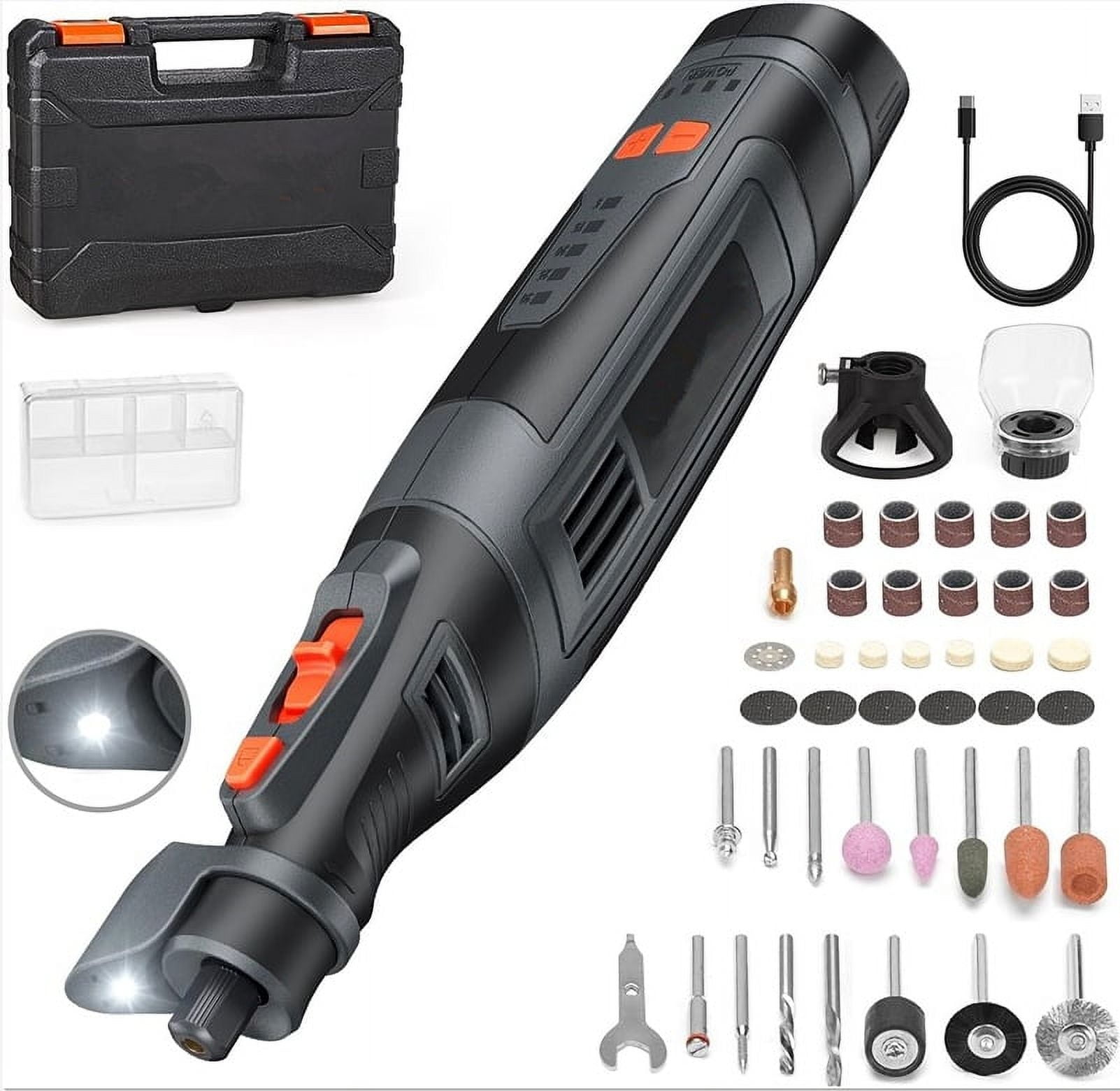 Cordless Rotary Tool Kit, 8V 2.5Ah Larger Battery, 5-Speed 30000RPM Max ...