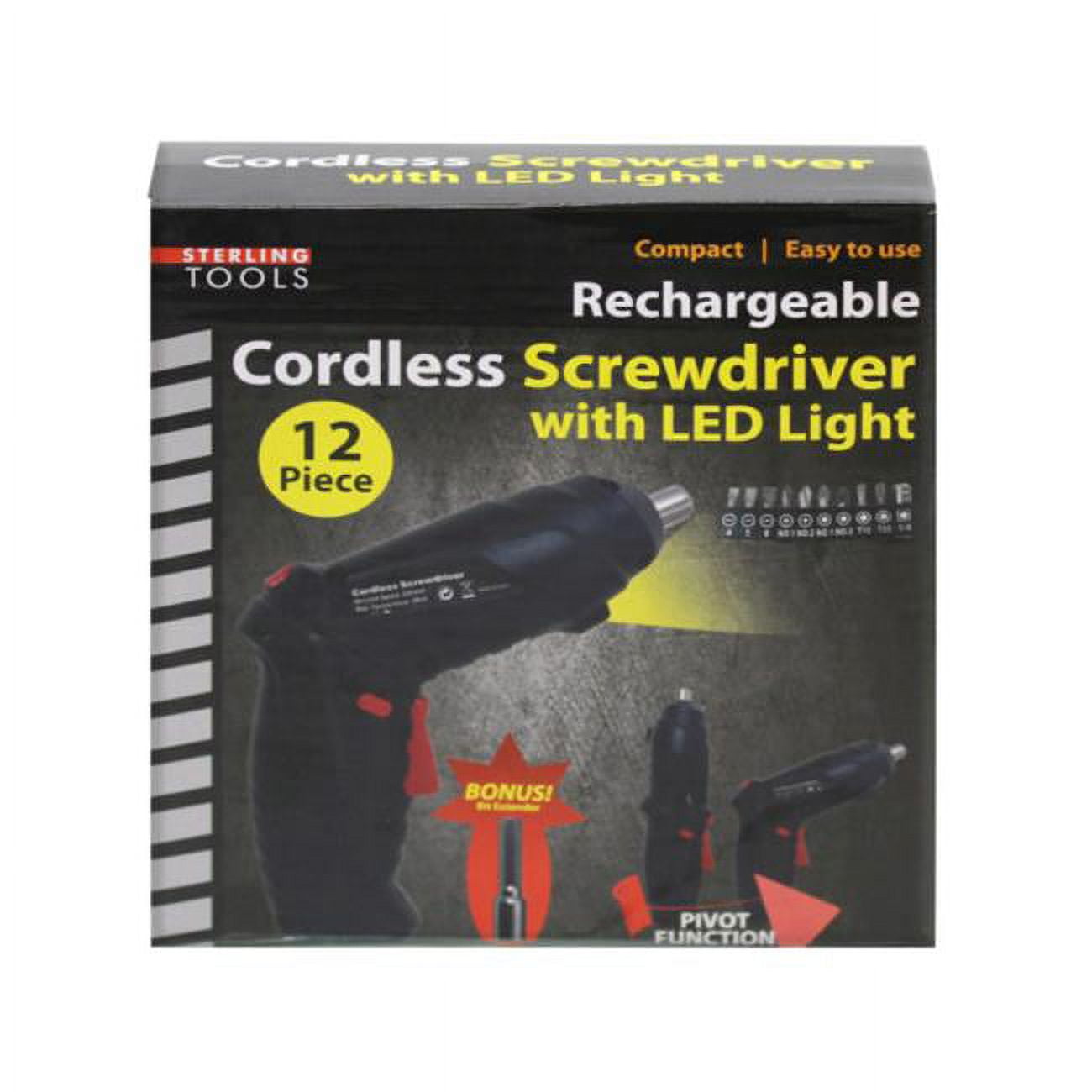 Cordless Screwdriver with LED Light & Bits - Pack of 3 - Walmart.com