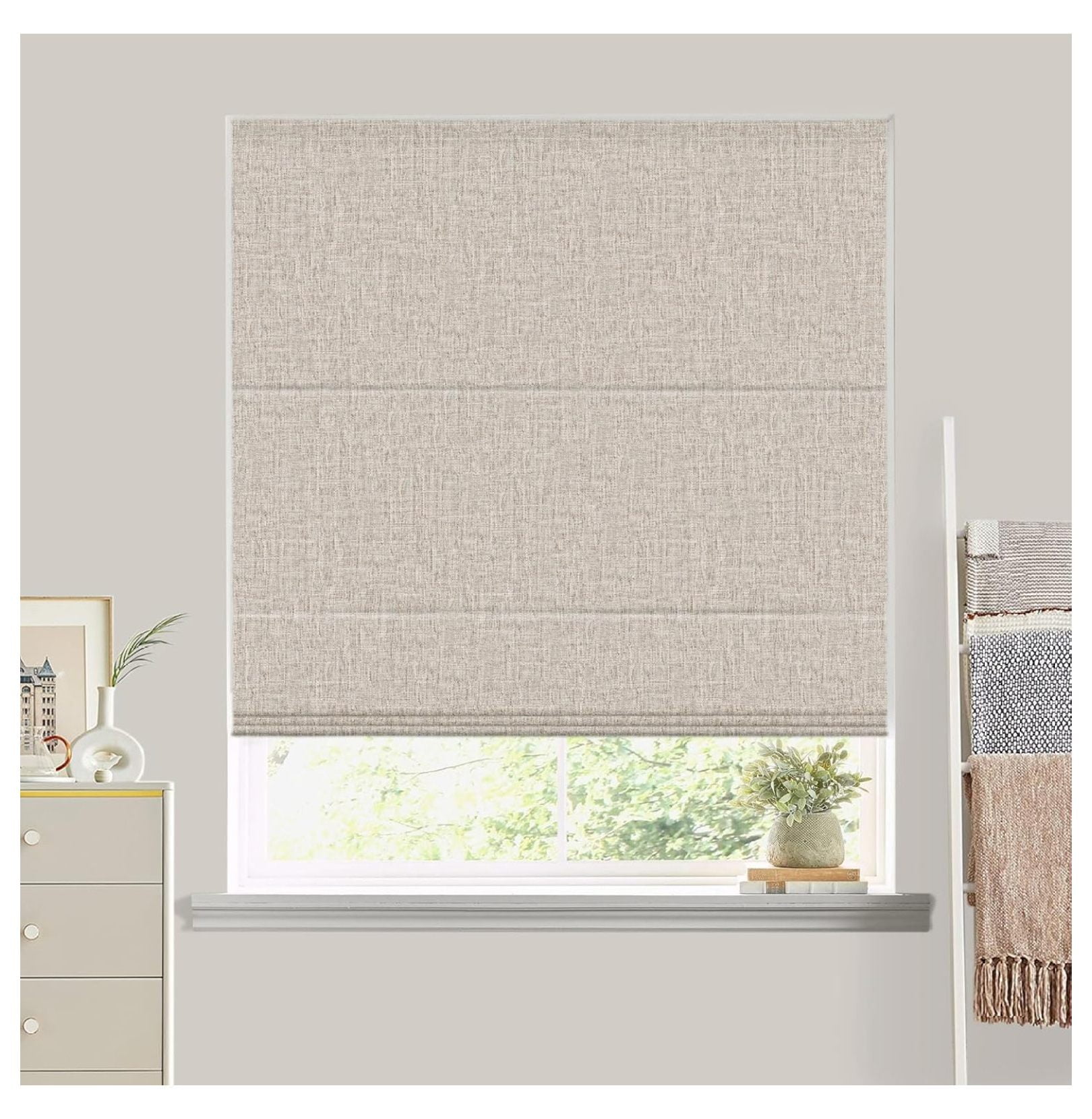 Cordless Shades for Windows, Pull Down Linen Blinds with Waterproof and ...