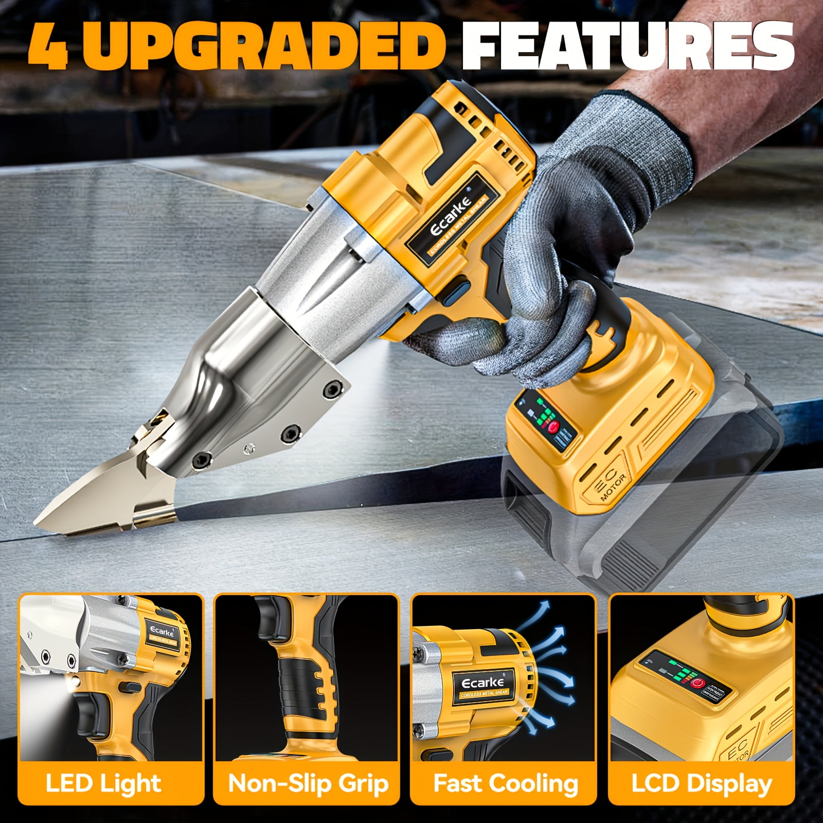 Cordless Sheet Metal Cutter, 221 Ft-Lbs Torque 360° Pivoting Head ...