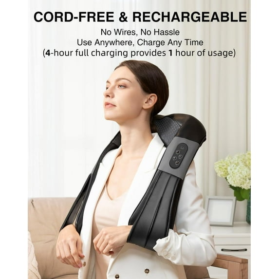 Cordless Shiatsu Neck and Back Massager with Soothing Heat ...