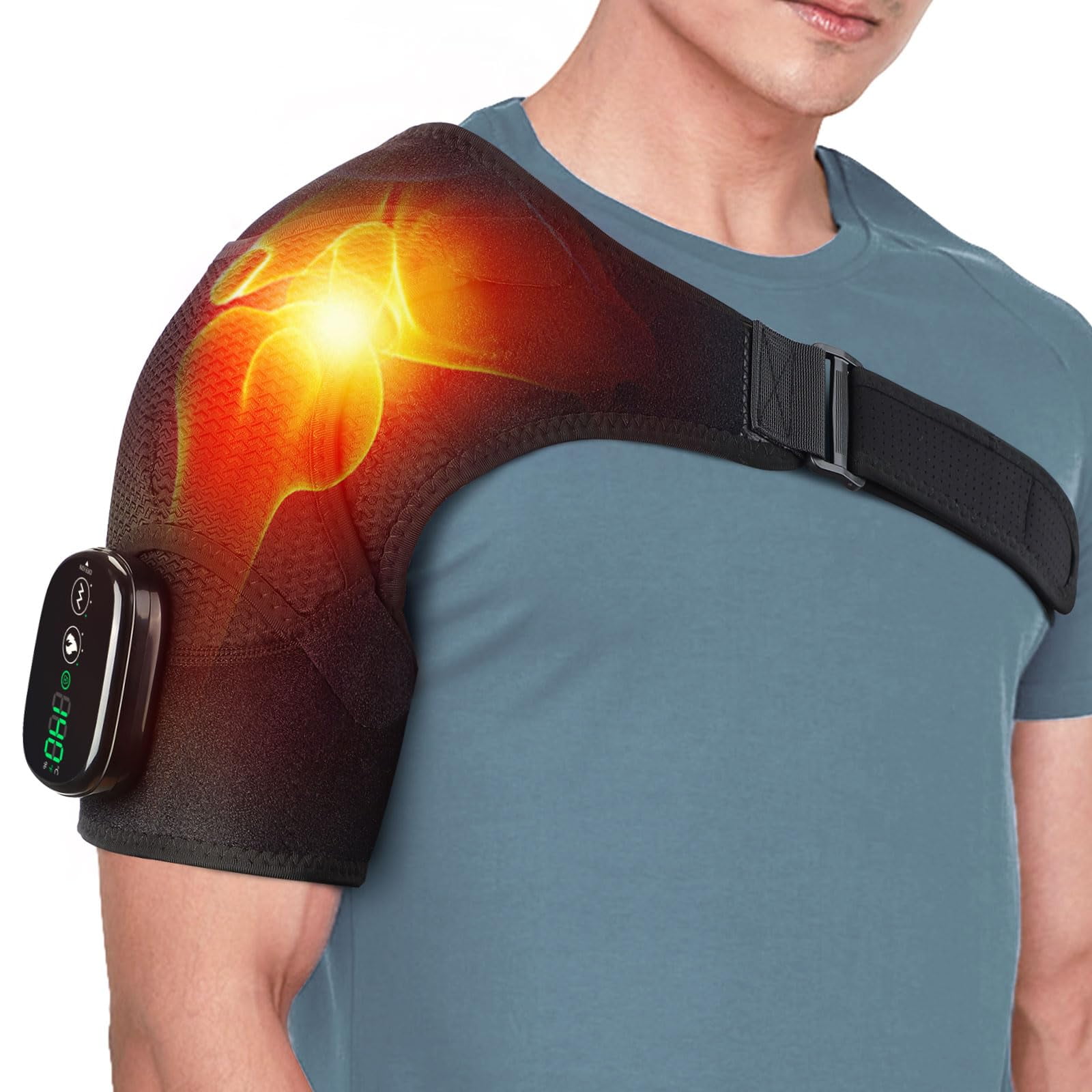 Cordless Shoulder Heating Pad, Heated Shoulder Wrap with Vibration ...