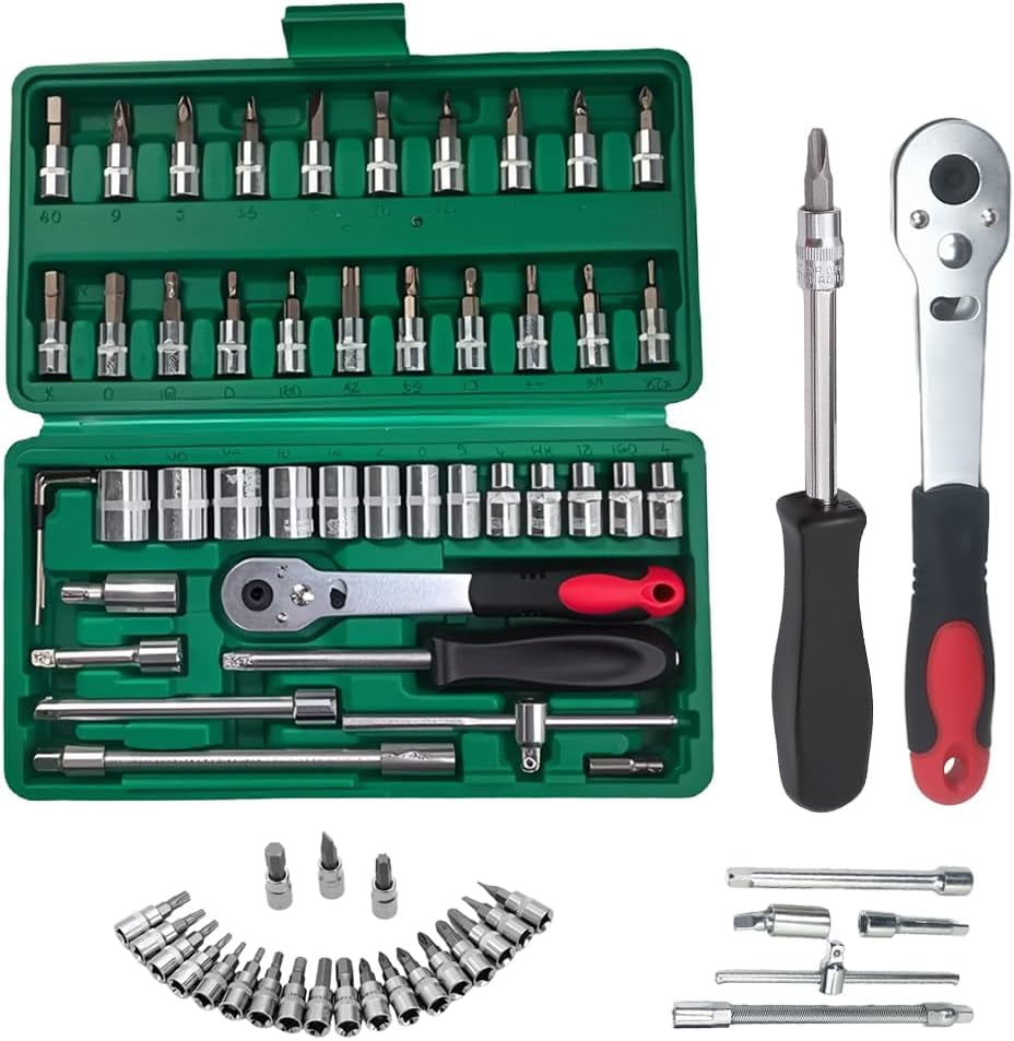 Cordless Slim Ratchet Set, 2025 New Slim Electric Ratchet 46 Piece 1/4 ...