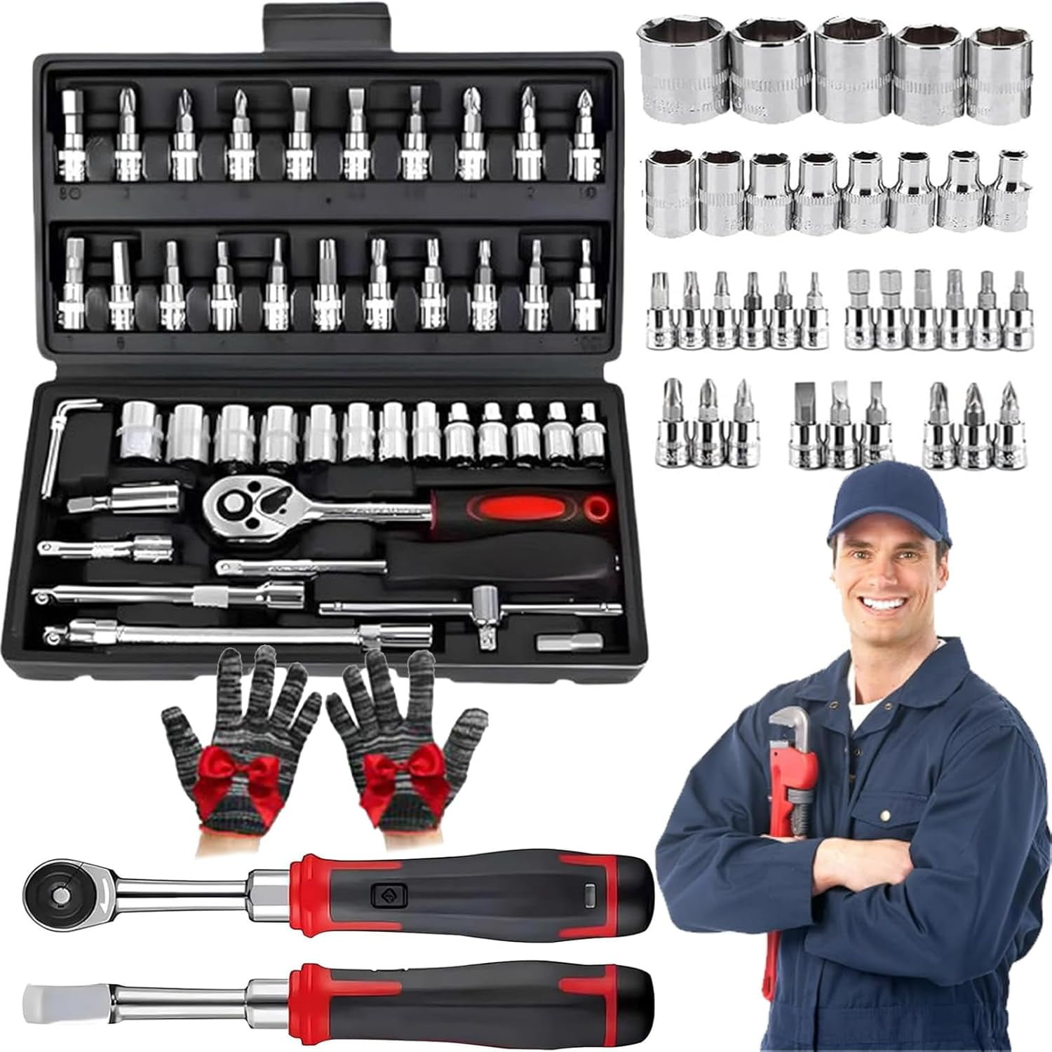 Cordless Slim Ratchet Set with 31 Socket Bits, 46 in 1 Socket Ratchet ...