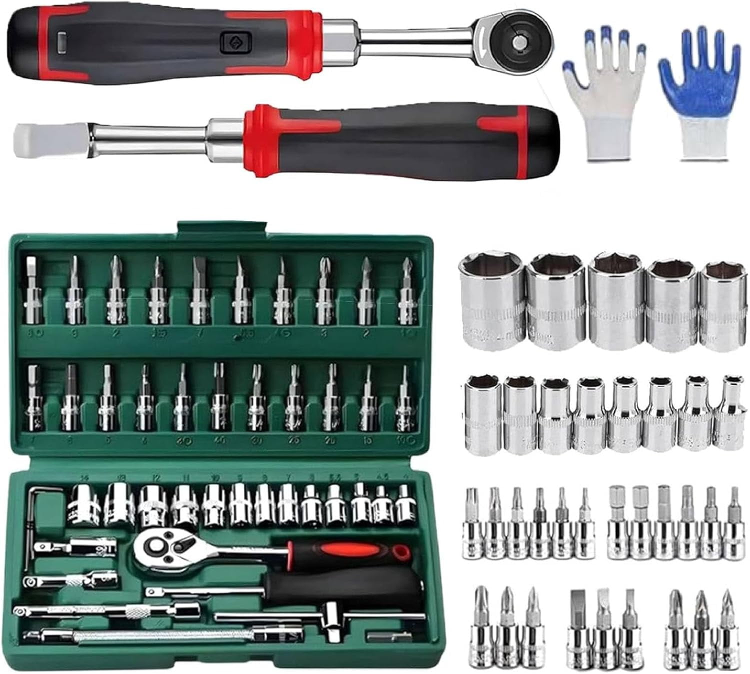 Cordless Slim Ratchet Set, 46 Piece 1/4-Inch Power Ratchet Wrench Kit ...
