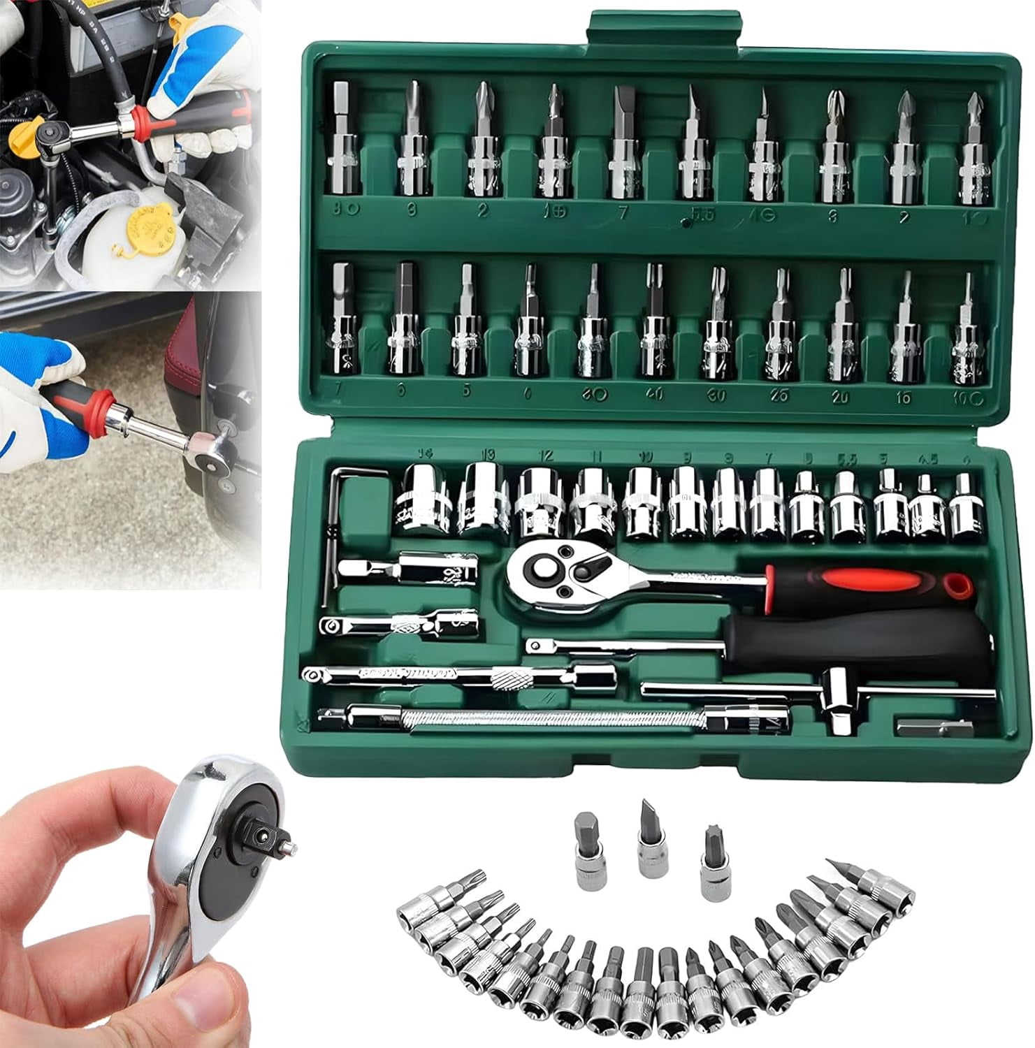 Cordless Slim Ratchet Set, Portable Hand Tool Set, 46 Piece 1/4-Inch ...