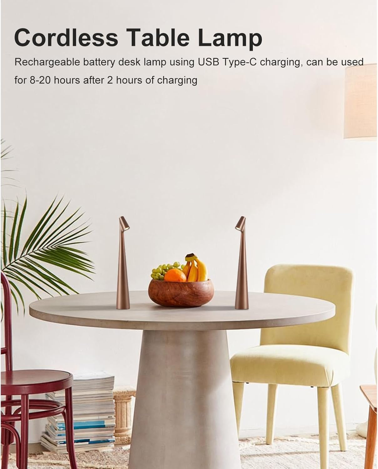 Cordless Small Table Lamps Set of 2, 3 Levels Brightness Portable Desk ...