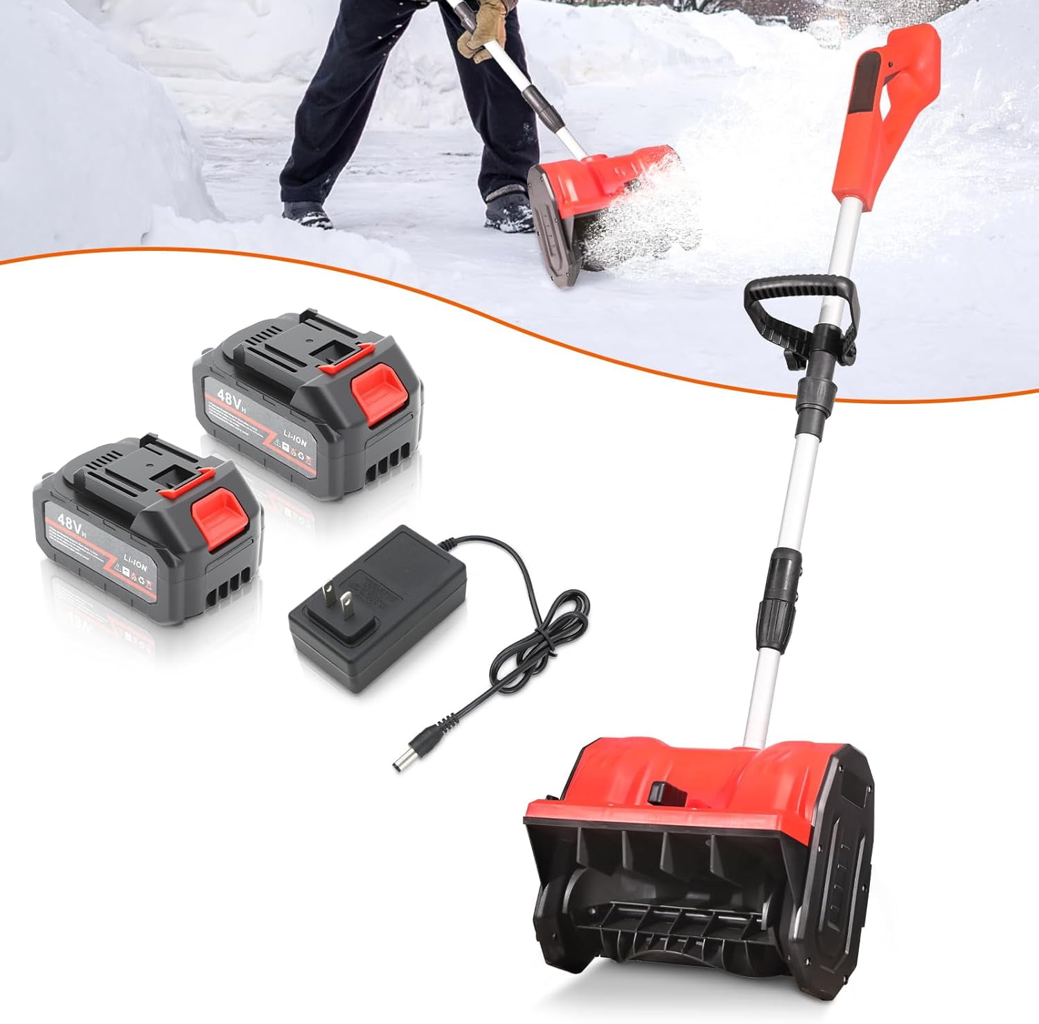 Cordless Snow Shovel 13", 48V 600W, 2×4.0Ah Batteries & Quick Charr, 12 ...