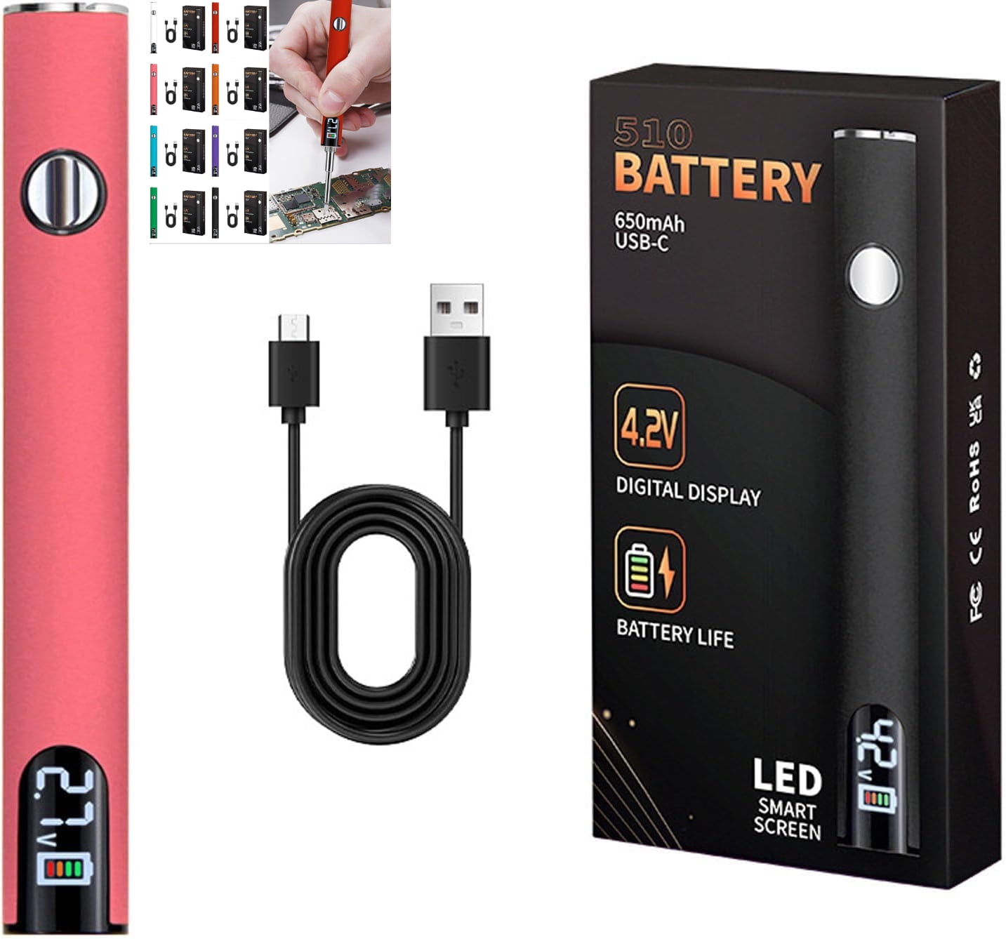 Cordless Soldering Iron- 510 Threaded Battery Pen, 650mAh USB ...