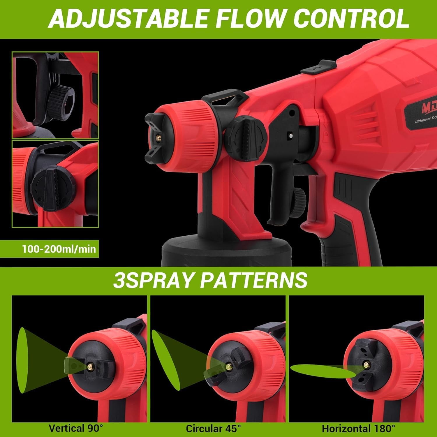 Cordless Spray Paint Gun with Dual 1500mAh Batteries - Easy to Clean 5 Nozzles Electric HVLP ...