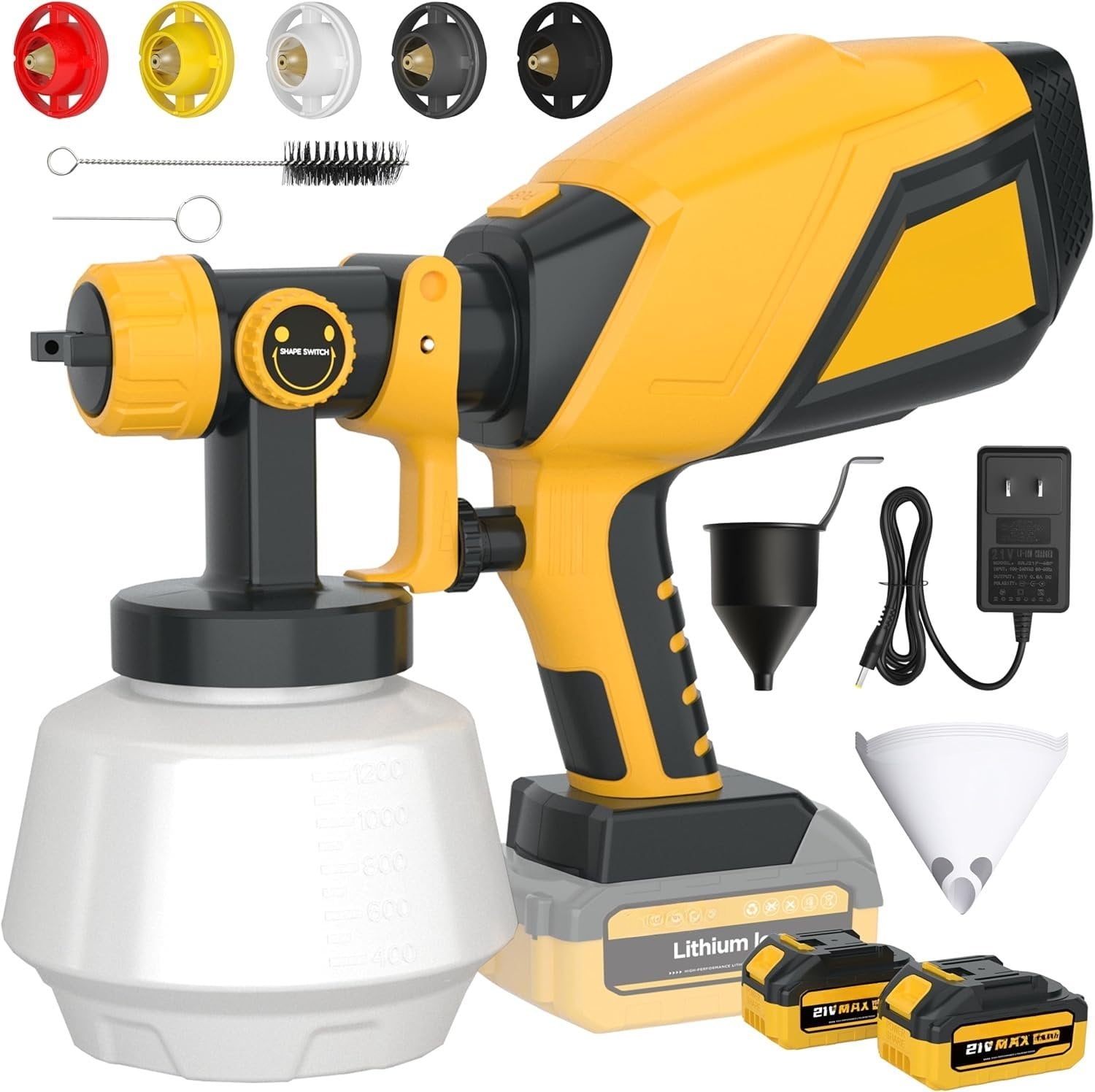 Cordless Sprayer, 21V 2x4.0Ah , 1200ML High-Power with 5 Nozzles & 3 ...