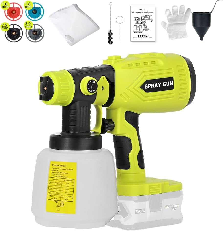 Cordless Sprayer for Ryobi 18v ,HVLP with Brushless and Copper Nozzle ...