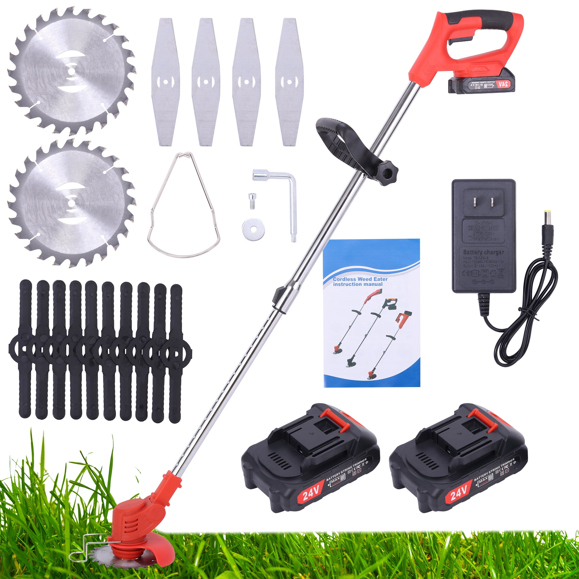 24V Cordless Electric Weed Eater, Rechargeable Battery Powered String ...