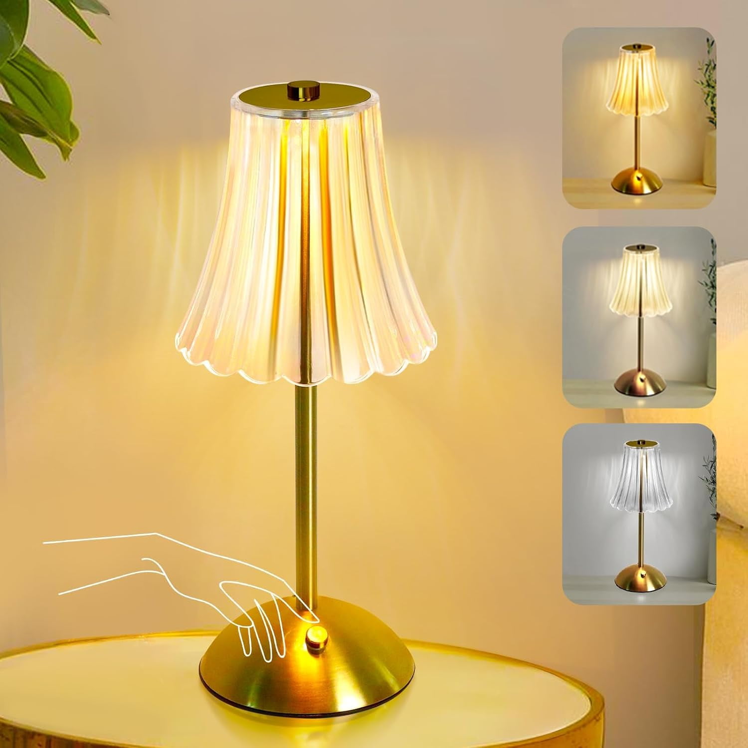 Cordless Table Lamp , 3 Colors Light Touch Dimmable Small Lamp ...