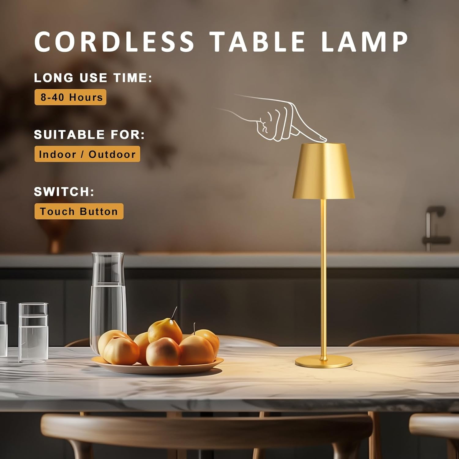 Cordless Table Lamp, Battery Operated Lamp, Portable LED Wireless ...