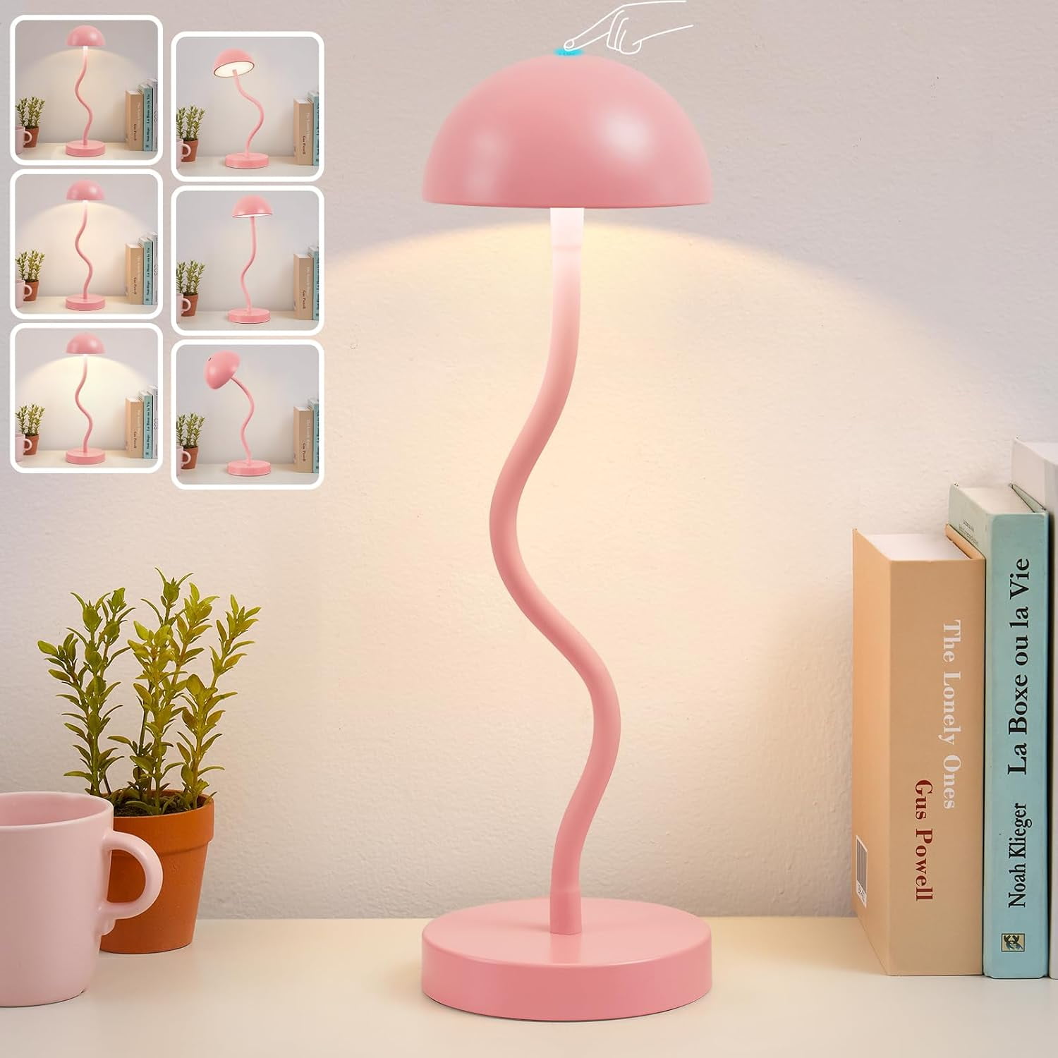 Cordless Table Lamp - Cute Rechargeable Mushroom Lamp 3-Way Dimmable ...