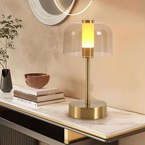 Cordless Table Lamp Gold Battery Operated Lamp with Light Gray ...