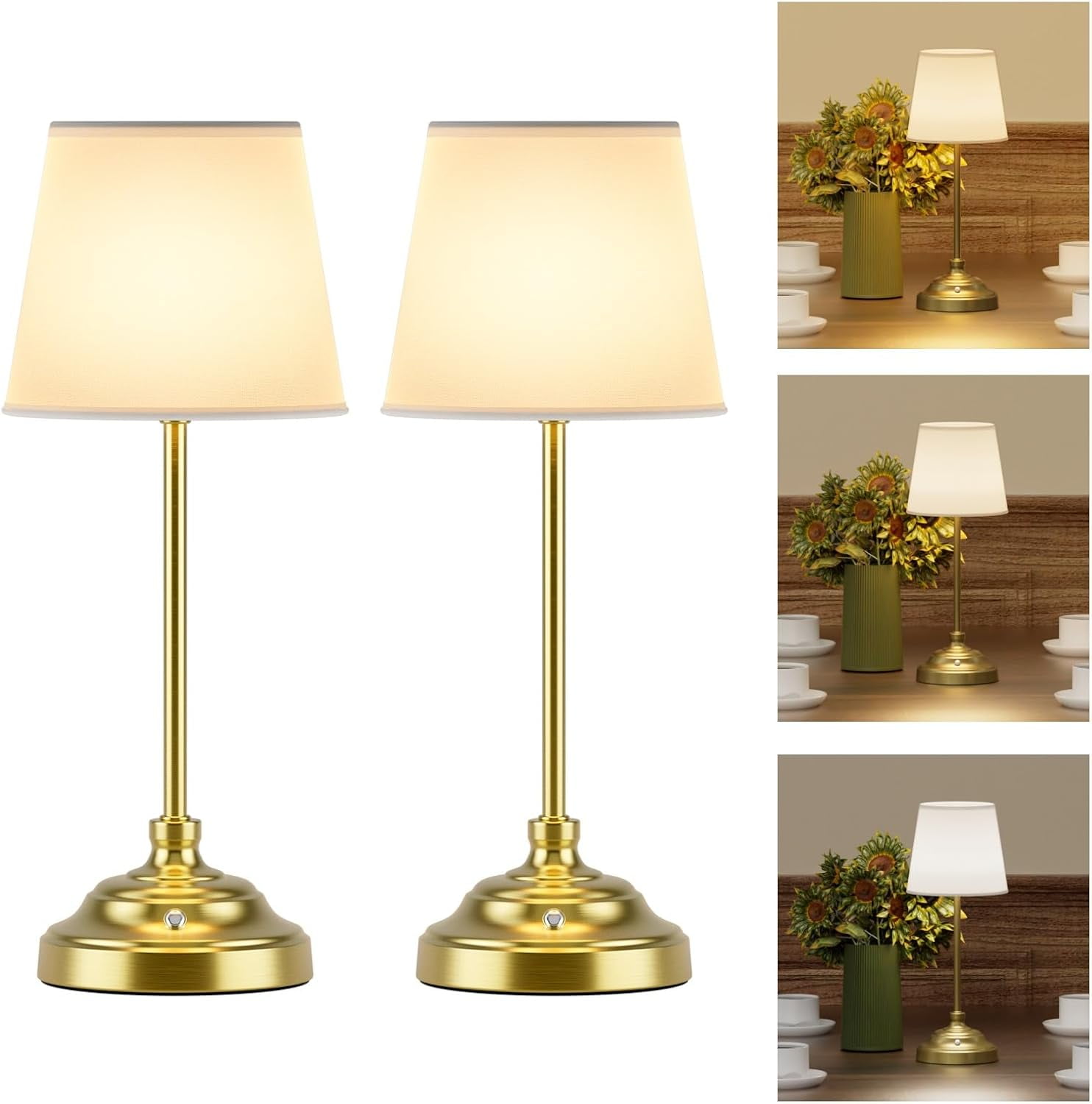 Cordless Table Lamp,Gold Rechargeable Desk Lamp Battery Operated ...