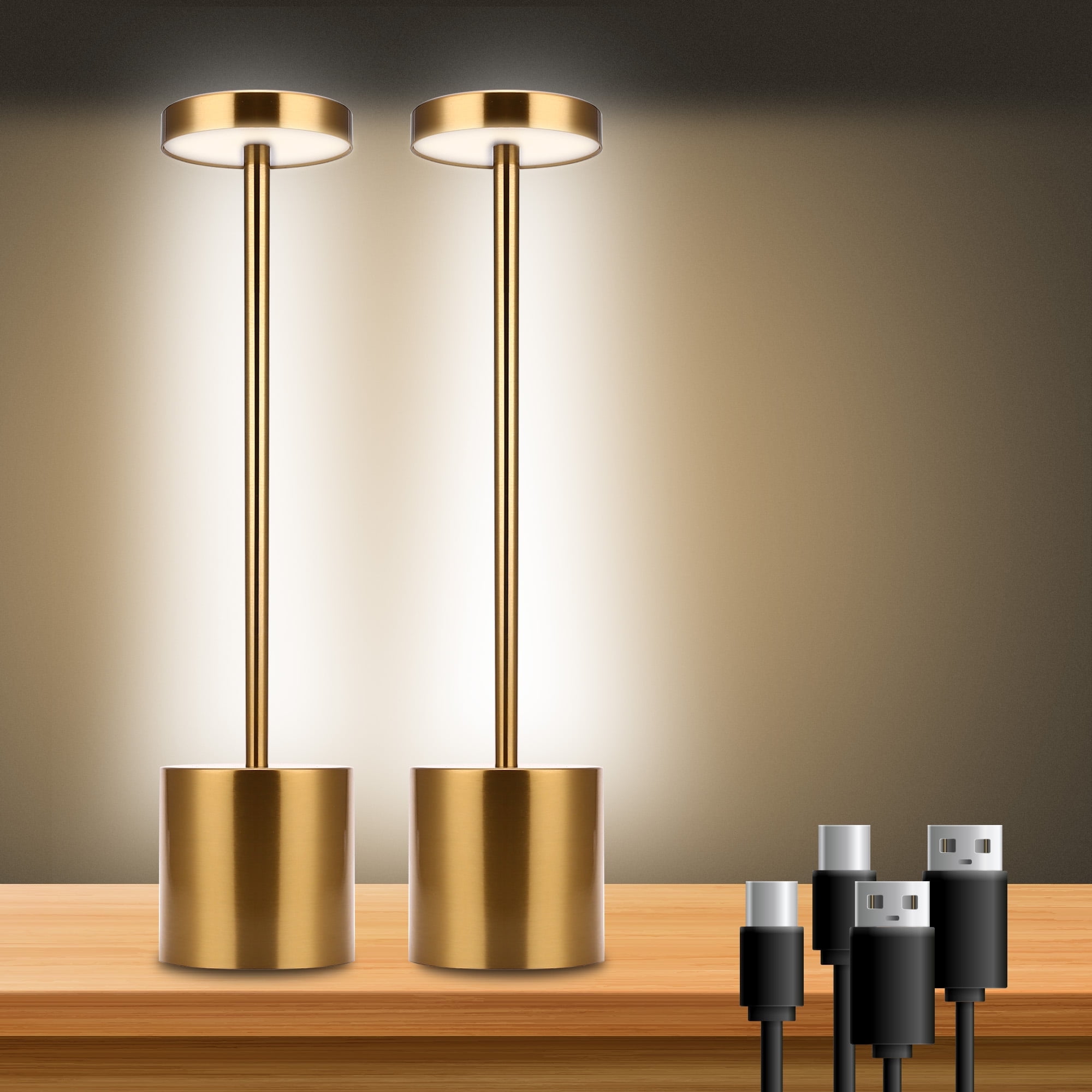 Cordless Table Lamp Rechargeable【2 Pack】Table Light with Touch Sensor ...