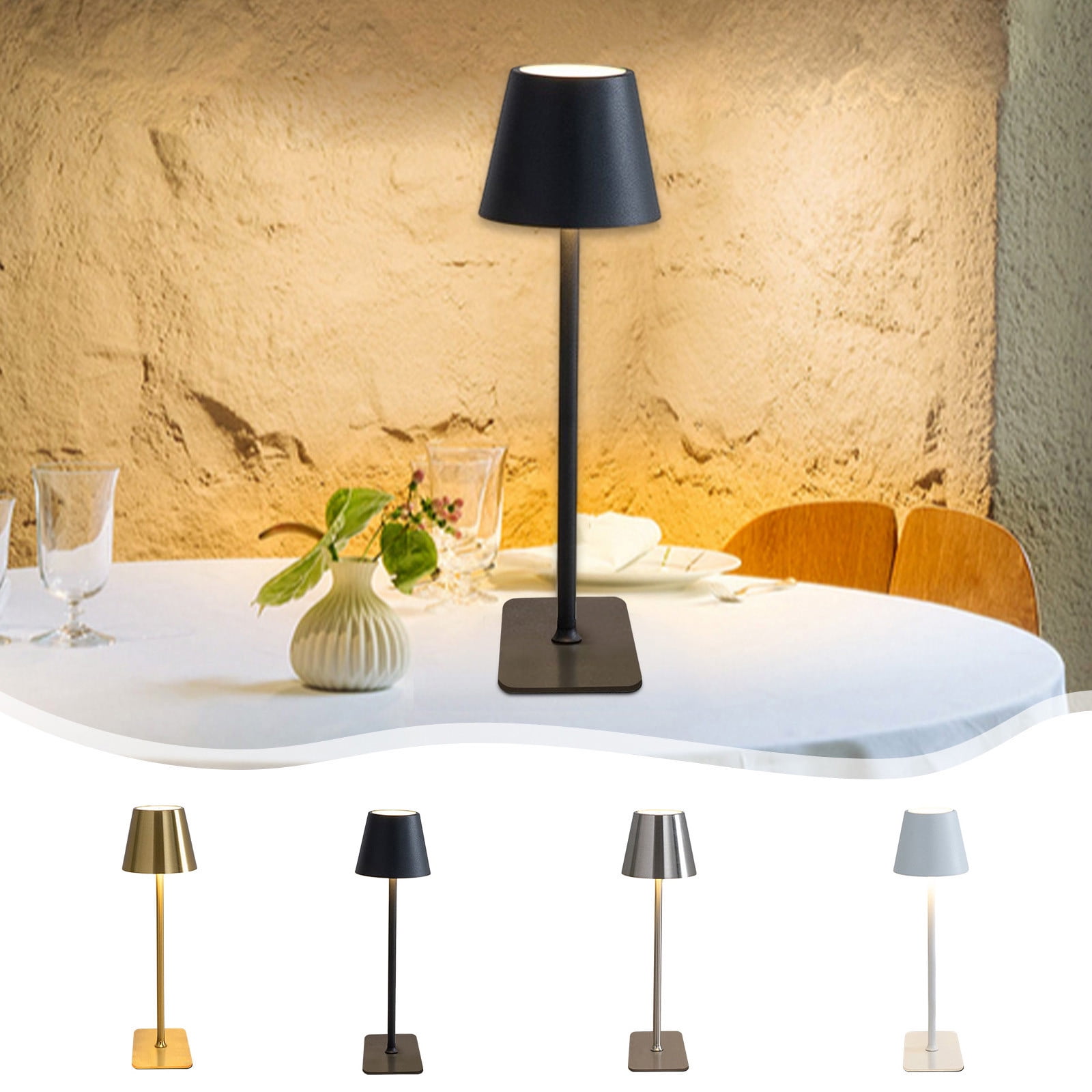 Cordless Table Lamp Rechargeable Black - 3 Color Stepless Dimming ...