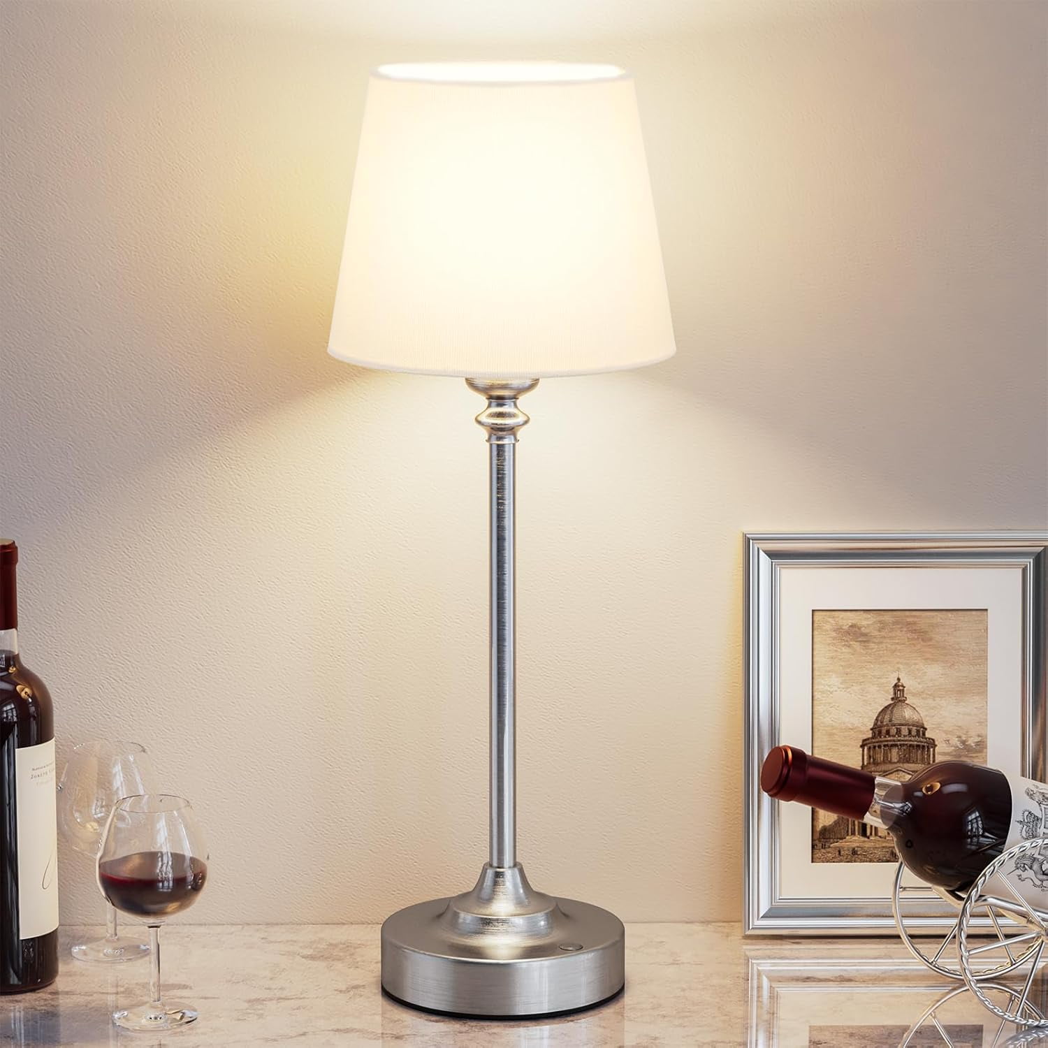 Cordless Table Lamp Rechargeable Silver - 1 Pack 4000mAH Battery ...