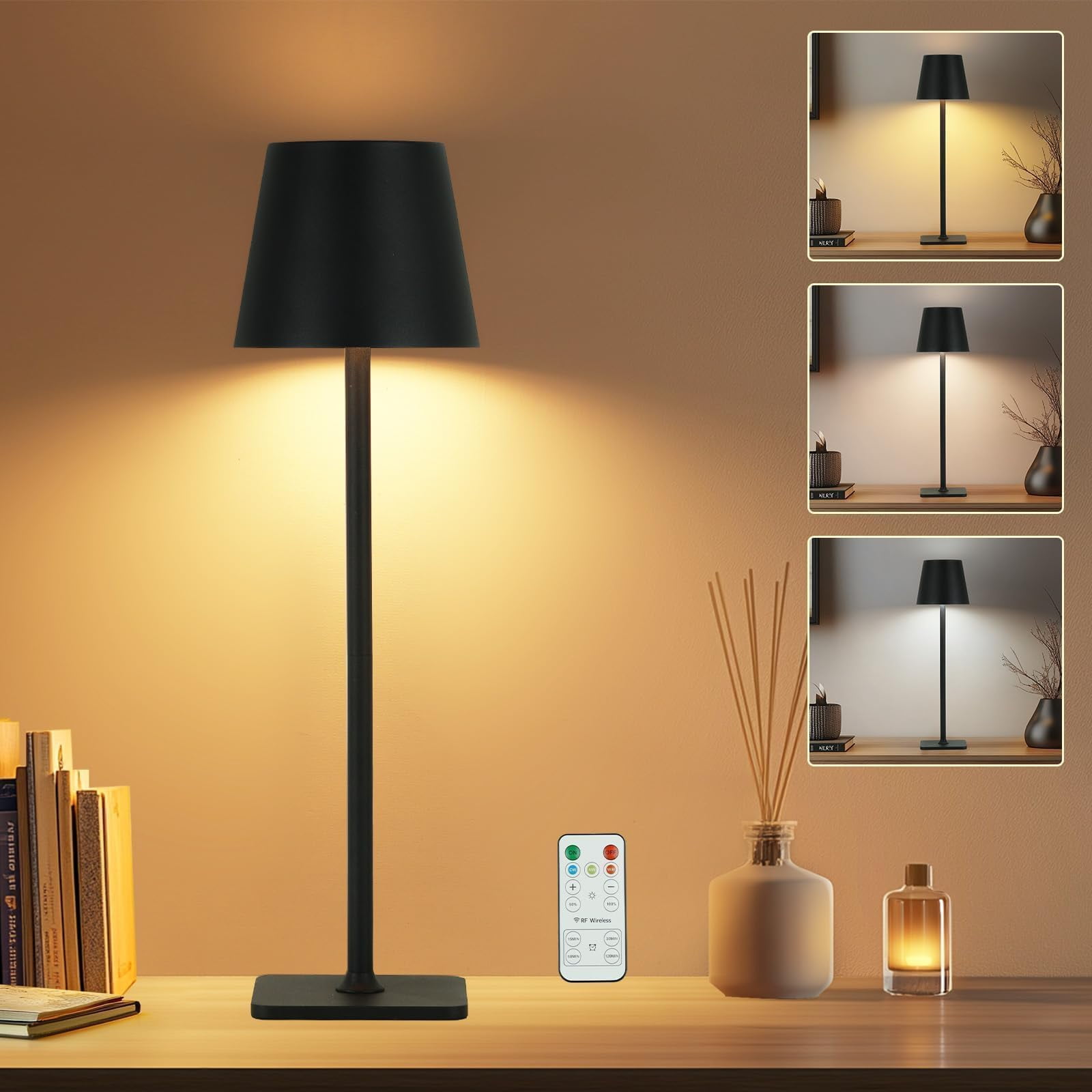 Cordless Table Lamp with Timer, Czgor Rechargeable 5200mAh Operated ...