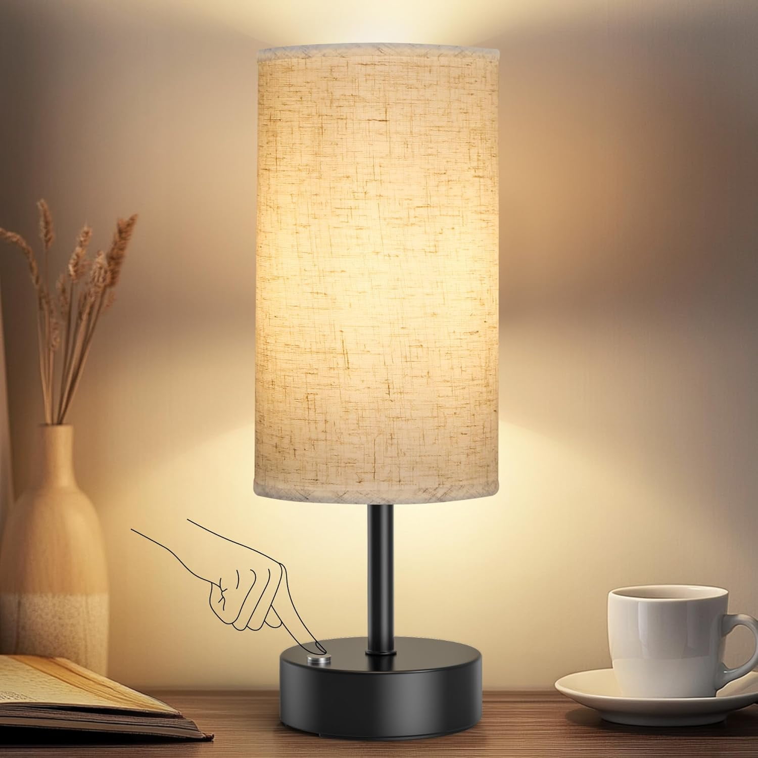 Cordless Table Lamp Touch Control Dimmable Small Bedside Table Lamps ...