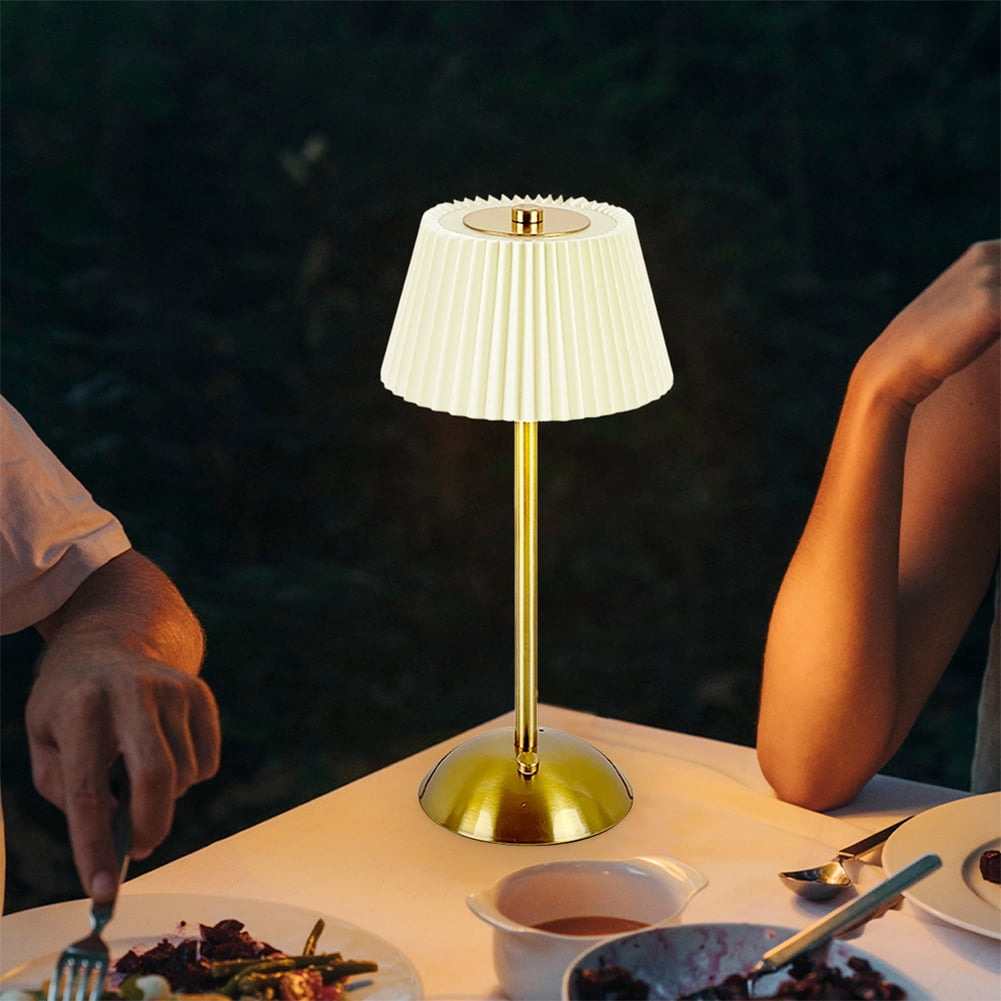 Cordless Table Lamp With Pleated Lampshade Rechargeable Night Light ...