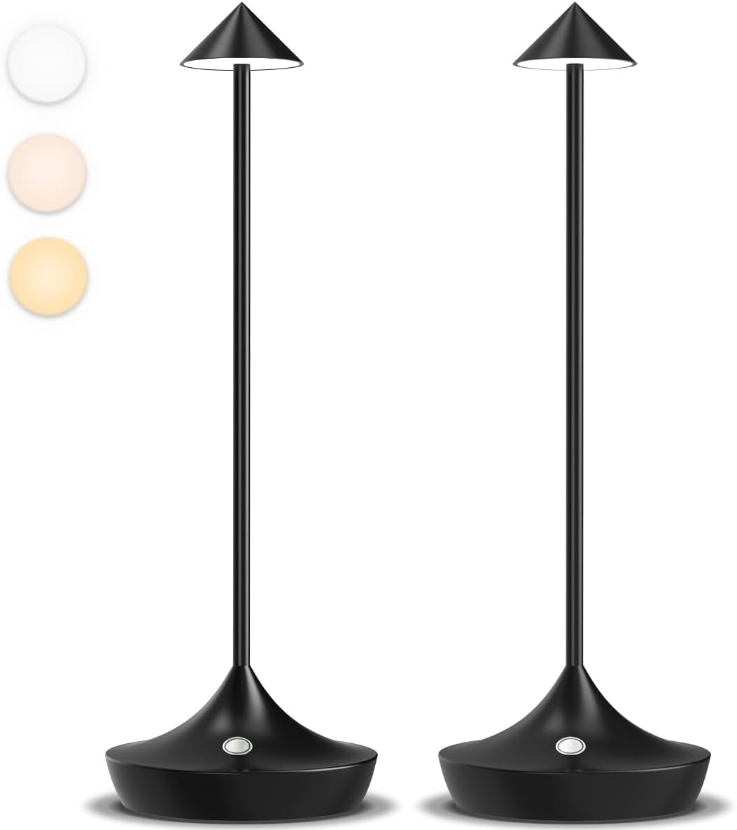 Cordless Table Lamps Rechargeable Set of 2, 6000mAh Battery Powered LED ...