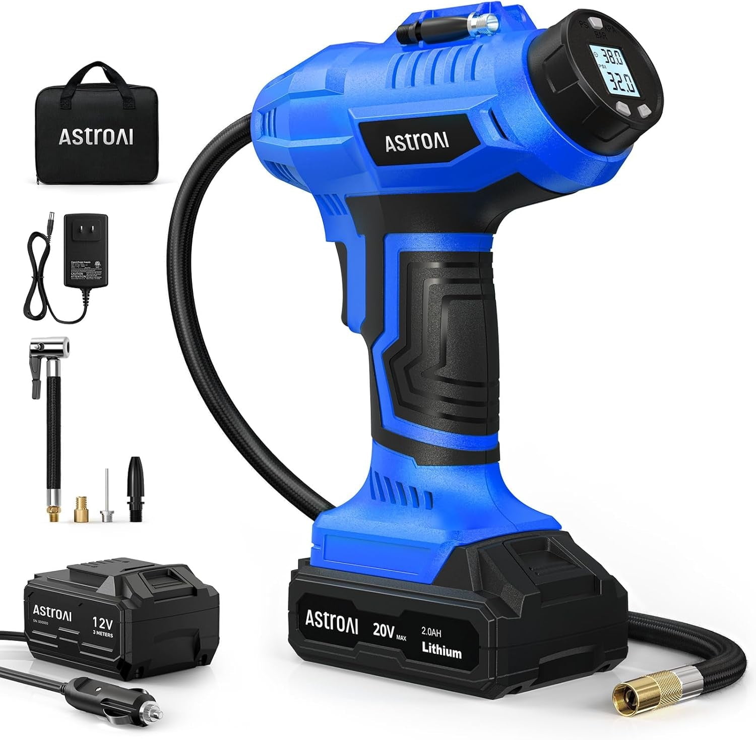 Cordless Tire Inflator Air Compressor 20V Rechargeable Battery Powered ...