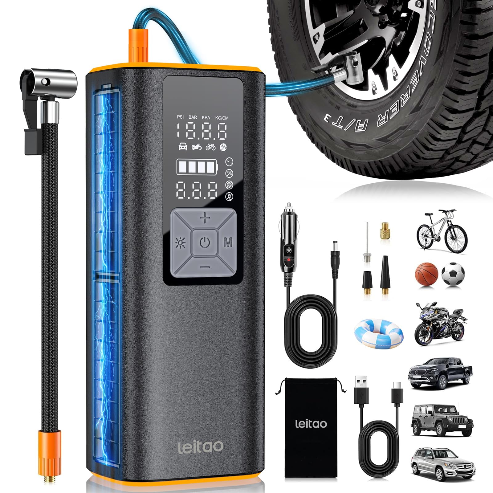 Cordless Tire Inflator Portable Air Compressor 150 PSI Accessory ...