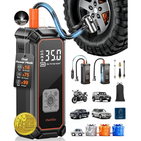 Cordless Tire Inflator Portable Air Compressor, 150PSI Dual Power - 5400 mAh & 12V DC, Air Pump ...