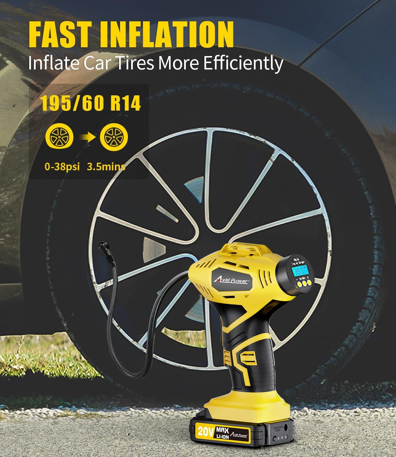 Cordless Tire Inflator Portable Air Compressor, 20V Rechargeable ...