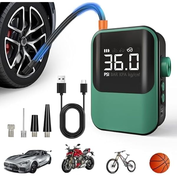 Cordless Tire Inflator Portable Air Compressor, Green Air Pump With ...