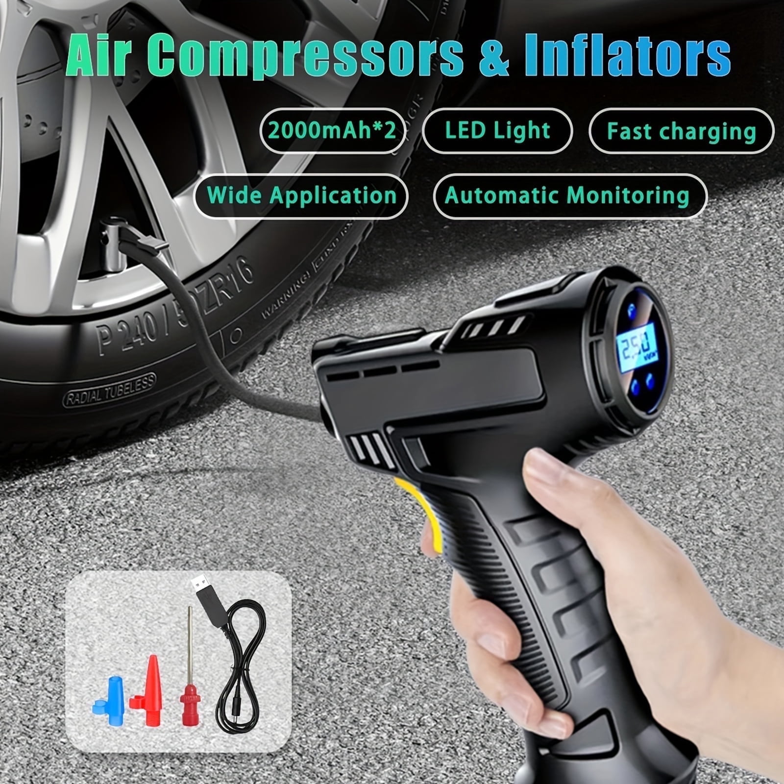 Cordless Tire Inflator Portable Air Compressor, Professional USB Air ...