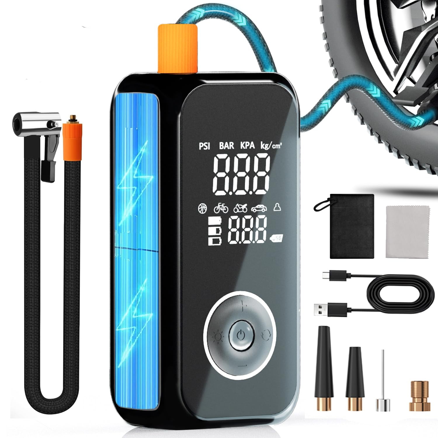 Cordless Tire Inflator Portable Compressor, Mini Portable Pump with ...
