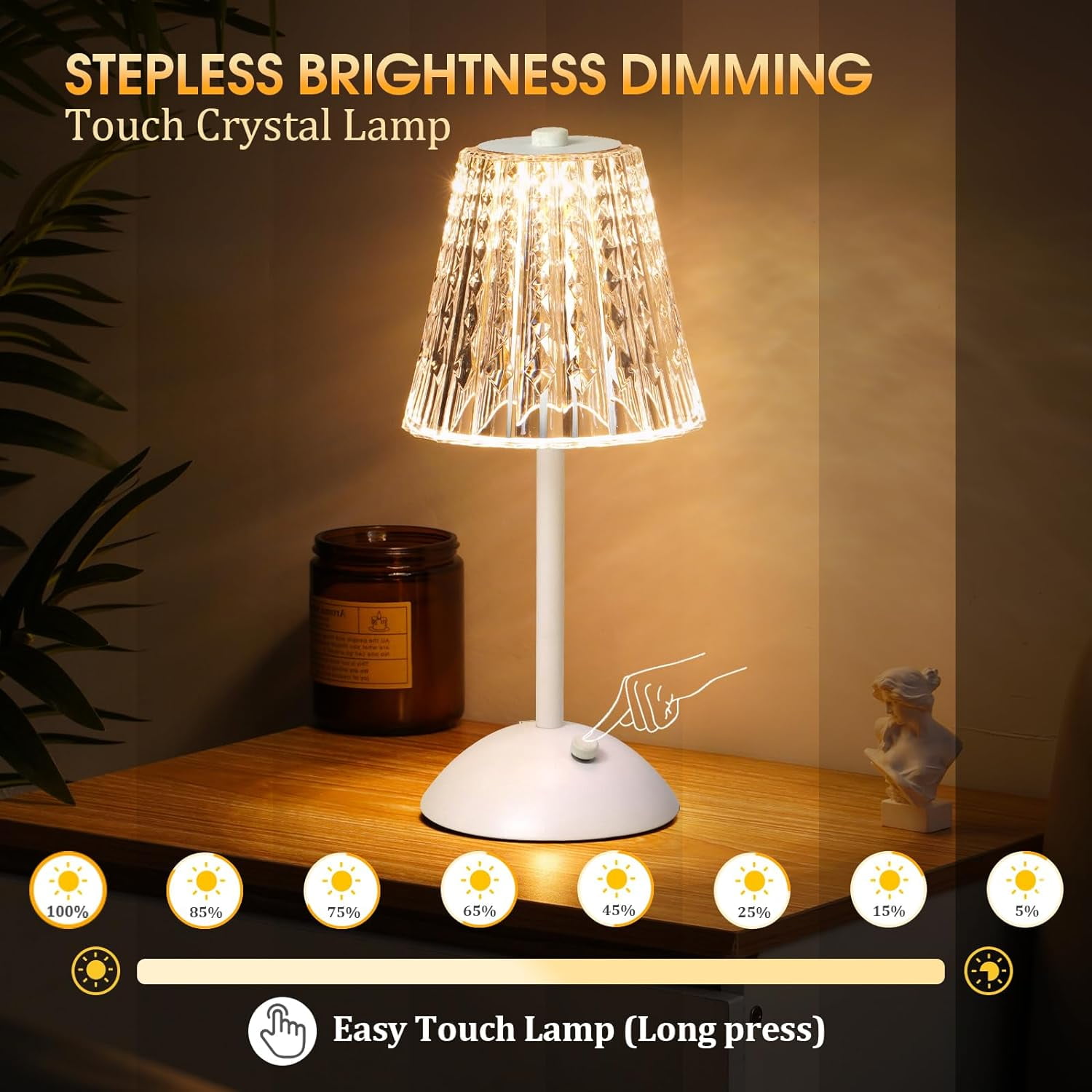 Cordless Touch Table Lamp, LED Rechargeable Small Dask Lamp, 3 Colors ...