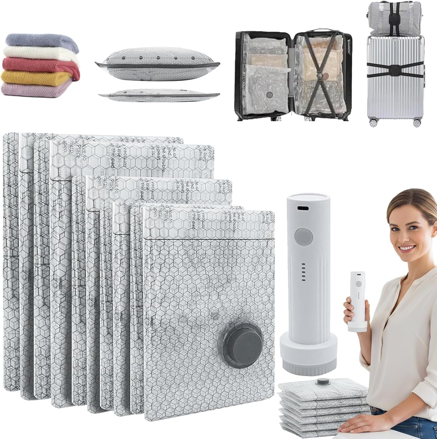 Cordless Travel Vacuum Bag Set, 4000Pa Rechargeable Vacuum Pump ...