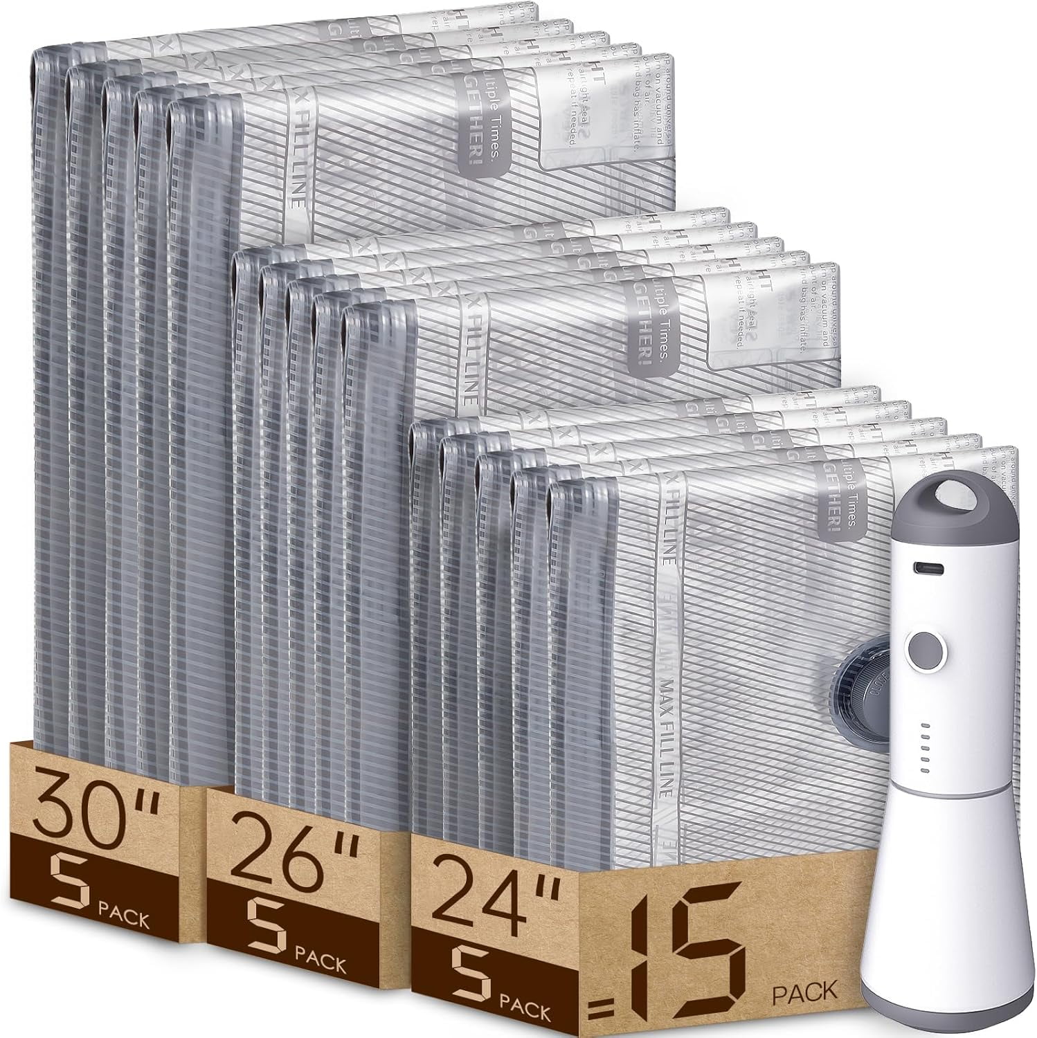 Cordless Travel Vacuum Bag Set with Wireless Charging Air Pump, 9/12/15 ...