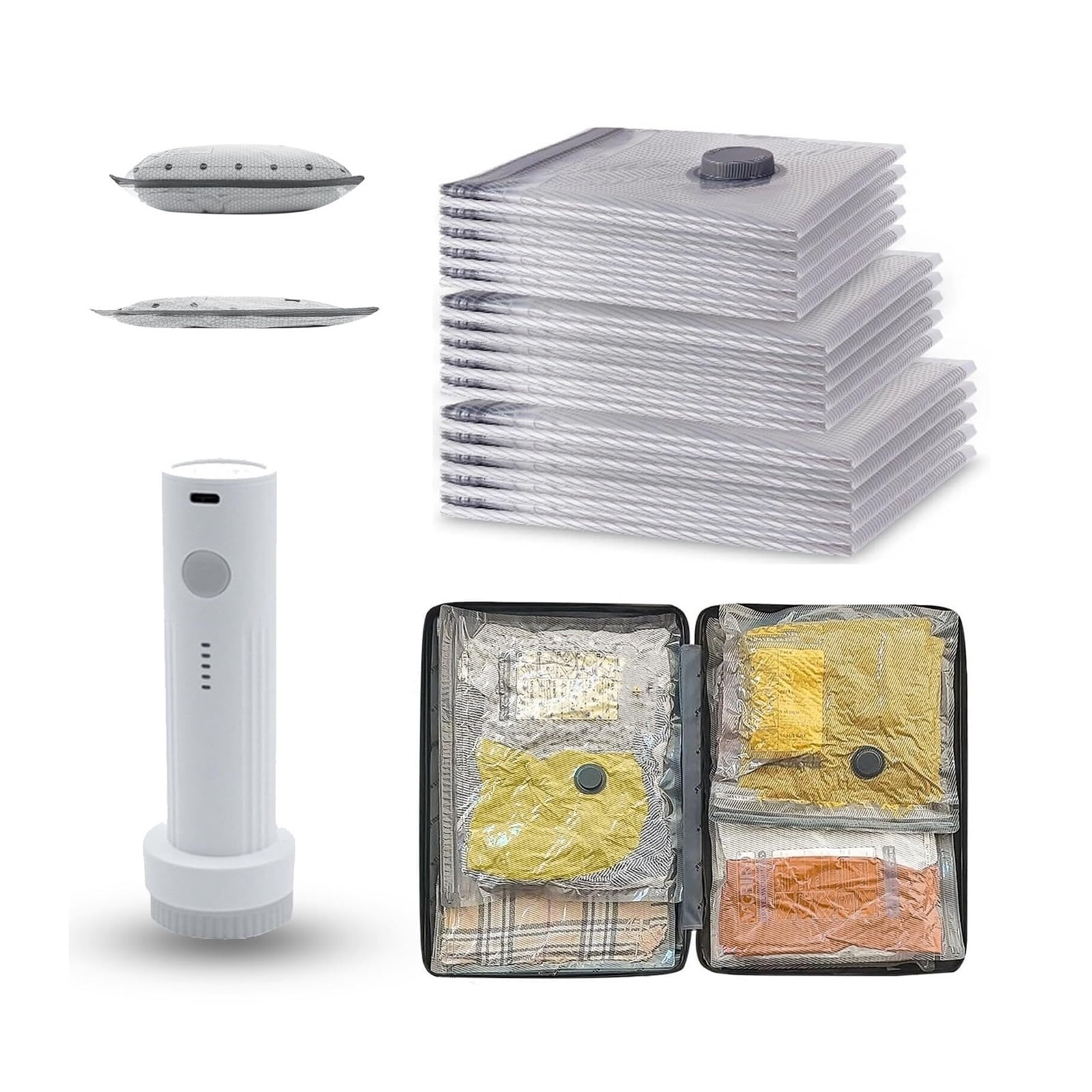 Cordless Travel Vacuum Bag Set,with Electric Pump, Vacuum Seal Bags ...